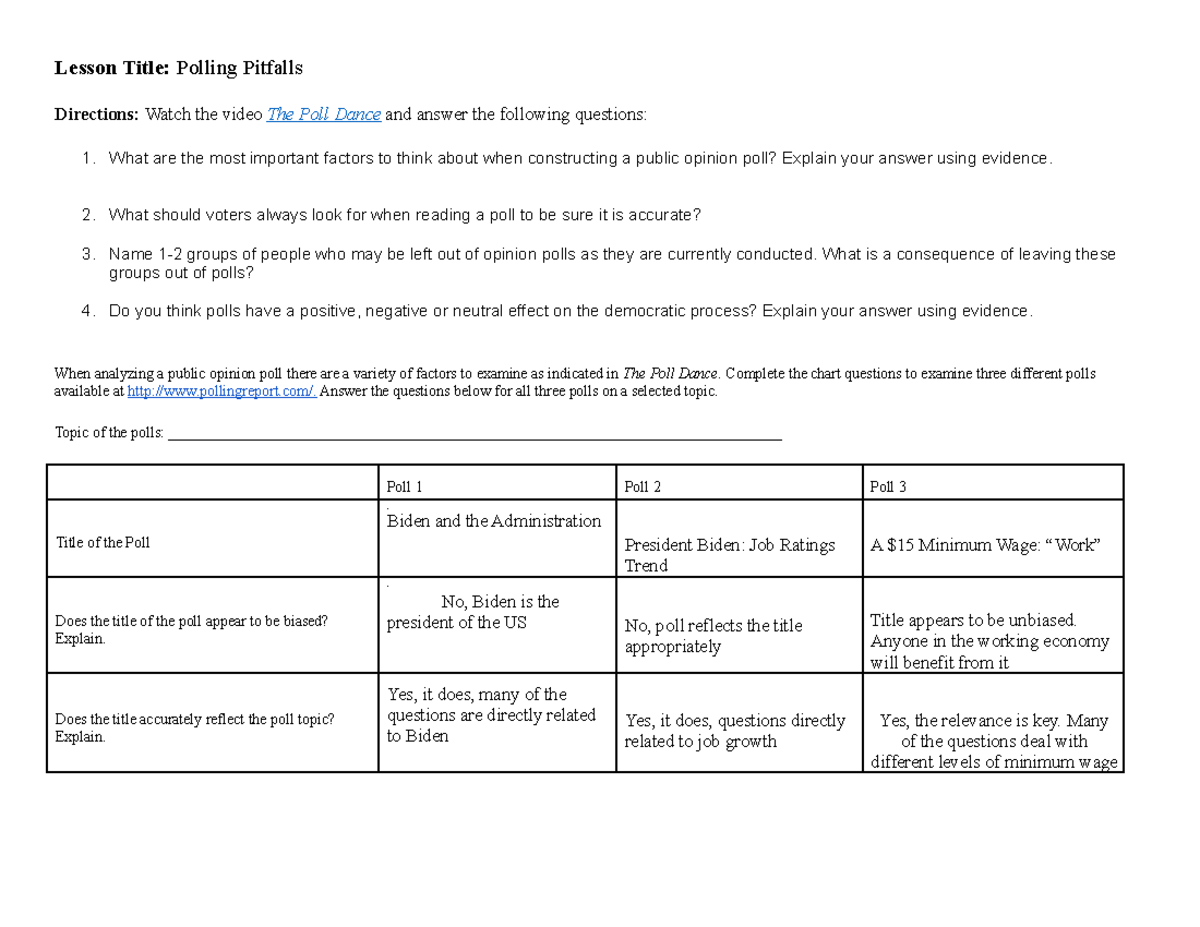 Polling Pitfalls Lesson: Analysis of Public Opinion Polls - Studocu
