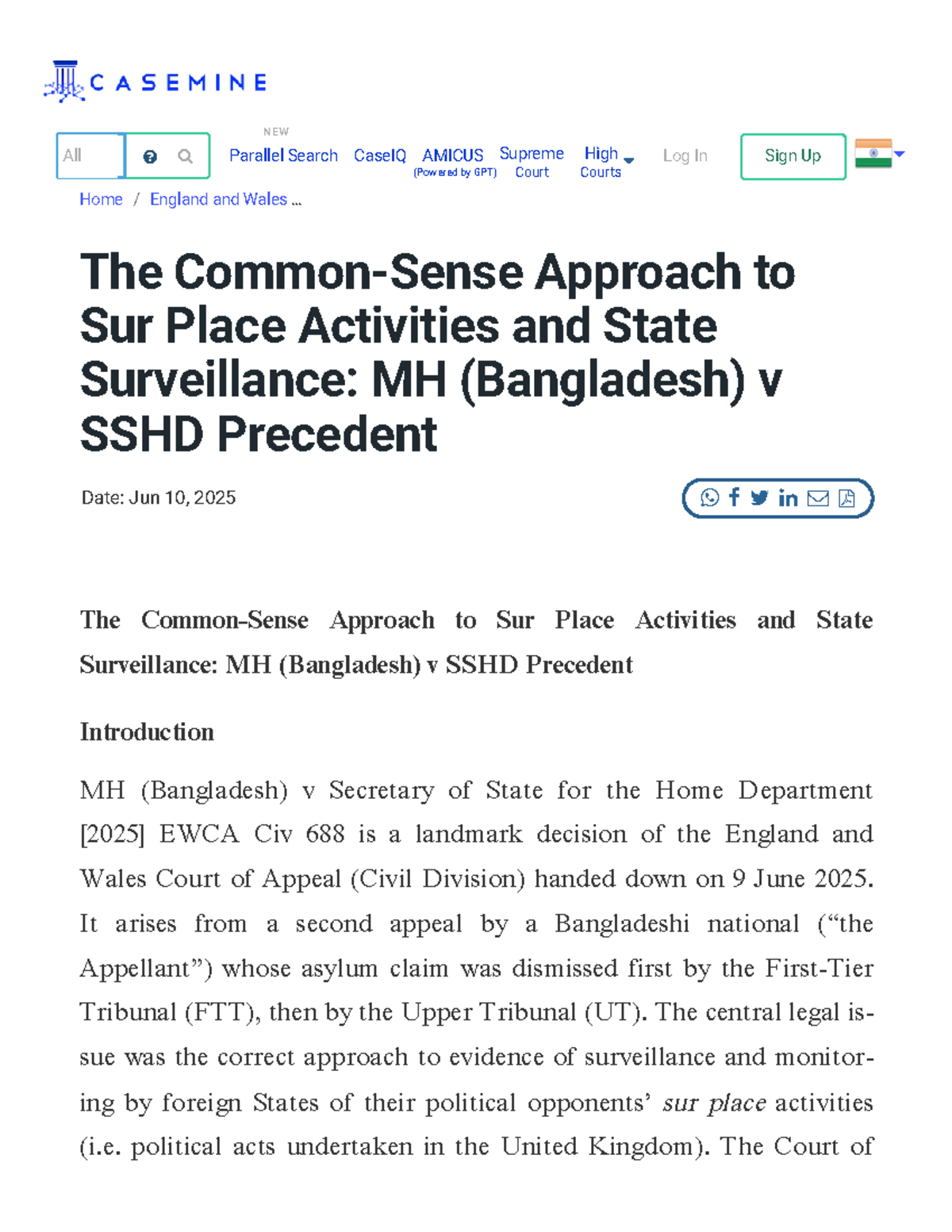 Sur Place Activities & State Surveillance: MH (Bangladesh) v SSHD Case ...