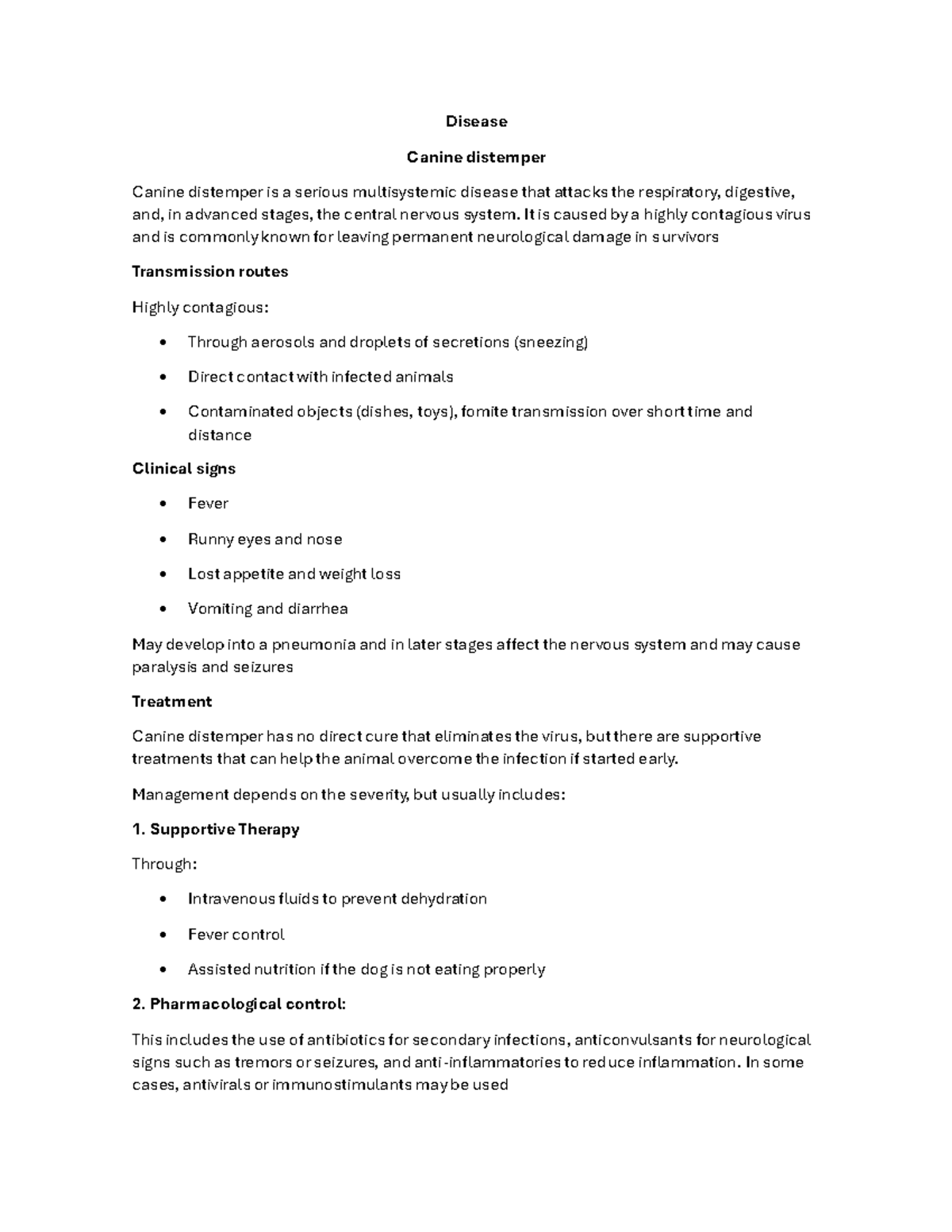 Canine Distemper Disease Overview and Management Strategies - Studocu