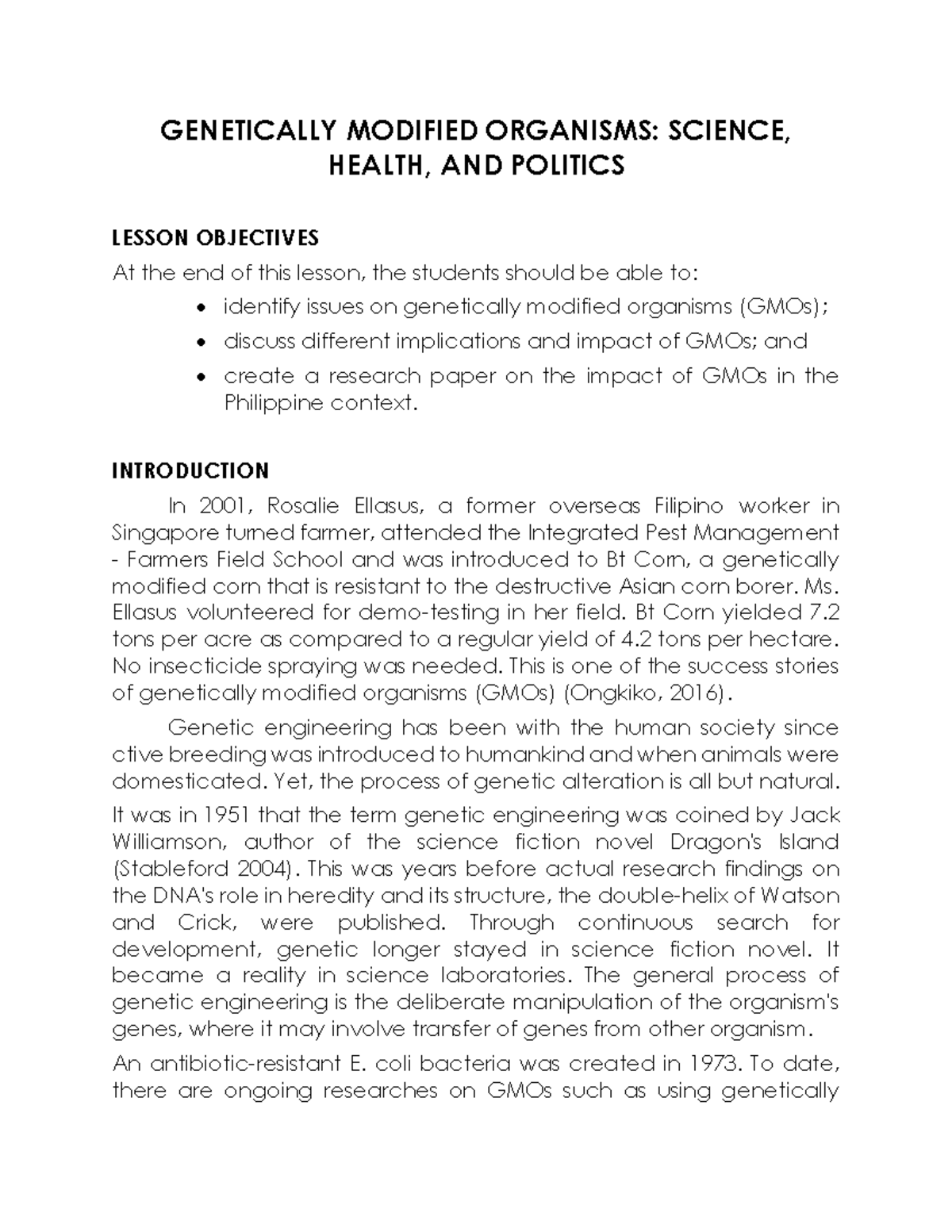 GMO 101: Understanding Genetically Modified Organisms and Their Impact - Studocu