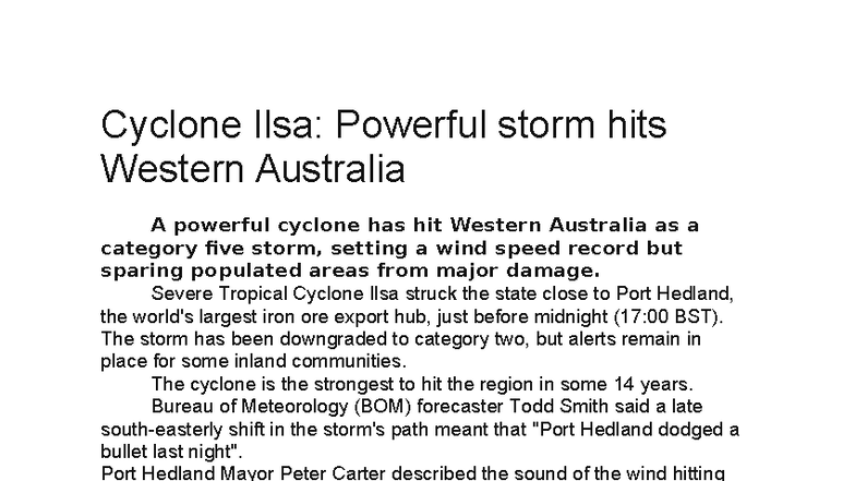 Cyclone Ilsa: Category 5 Storm Hits Western Australia - ABC Report ...