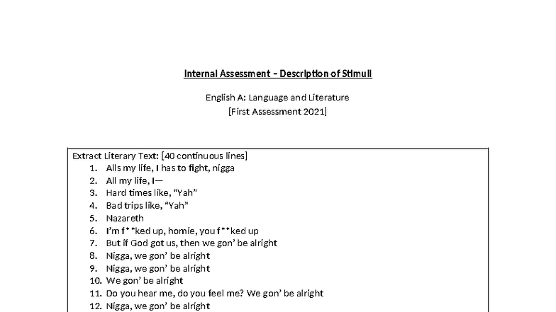 IO Assessment: Stimuli Analysis for English A: Language and Literature ...