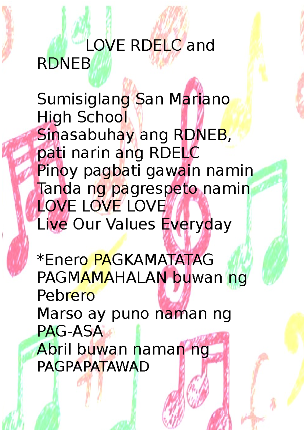 LOVE RDELC & RDNEB: Monthly Values Celebration at San Mariano HS - Studocu