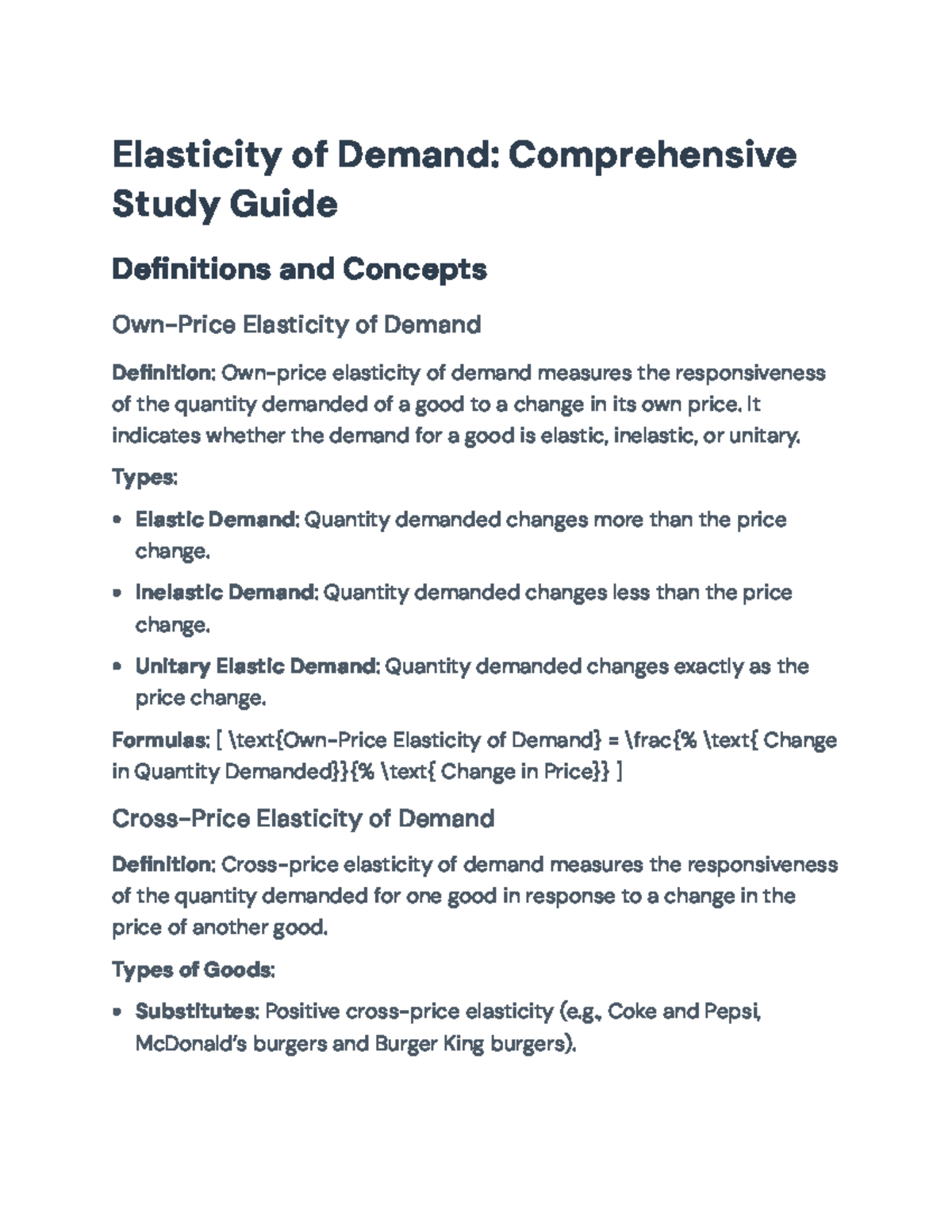 Elasticity of Demand Study Guide: Concepts and Calculations ...
