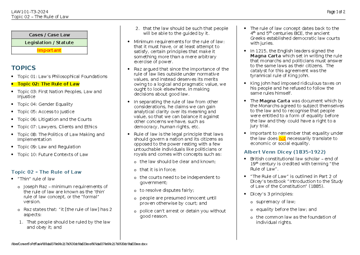LAW101-T3-2024: Topic 02 - Understanding the Principles of Rule of Law ...
