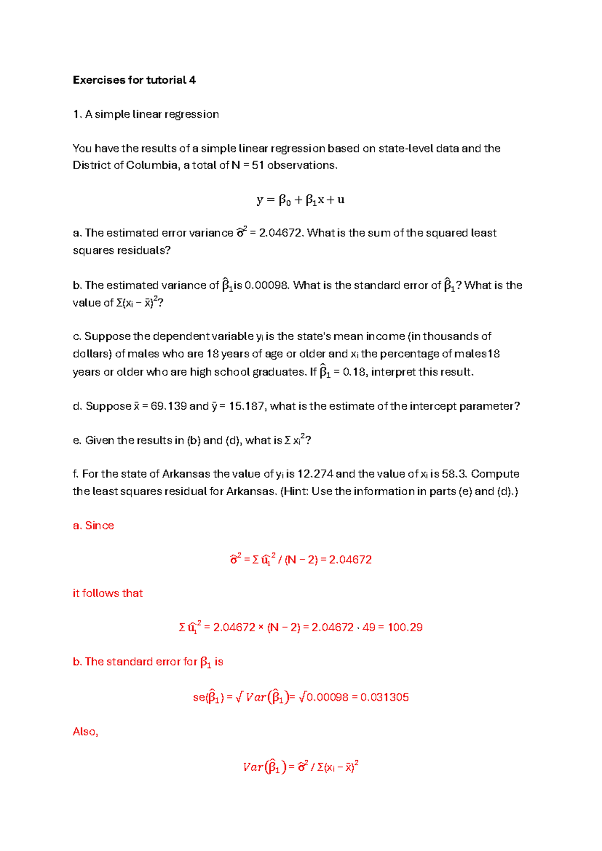 Tutorial 4 Answers: Simple Linear Regression & CAPM Analysis - Studeersnel