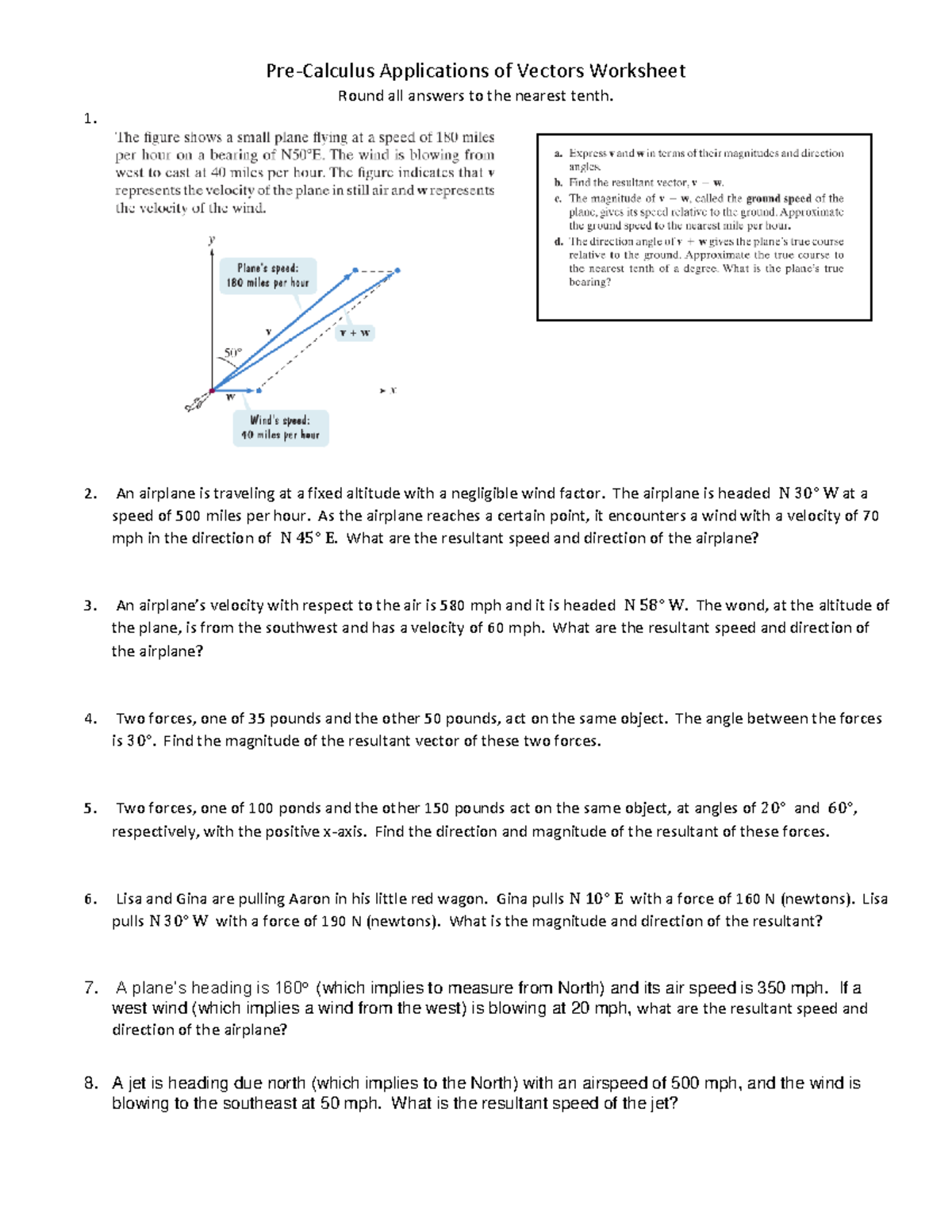 Pre-Calculus: Applications of Vectors Worksheet 2017 Analysis - Studocu