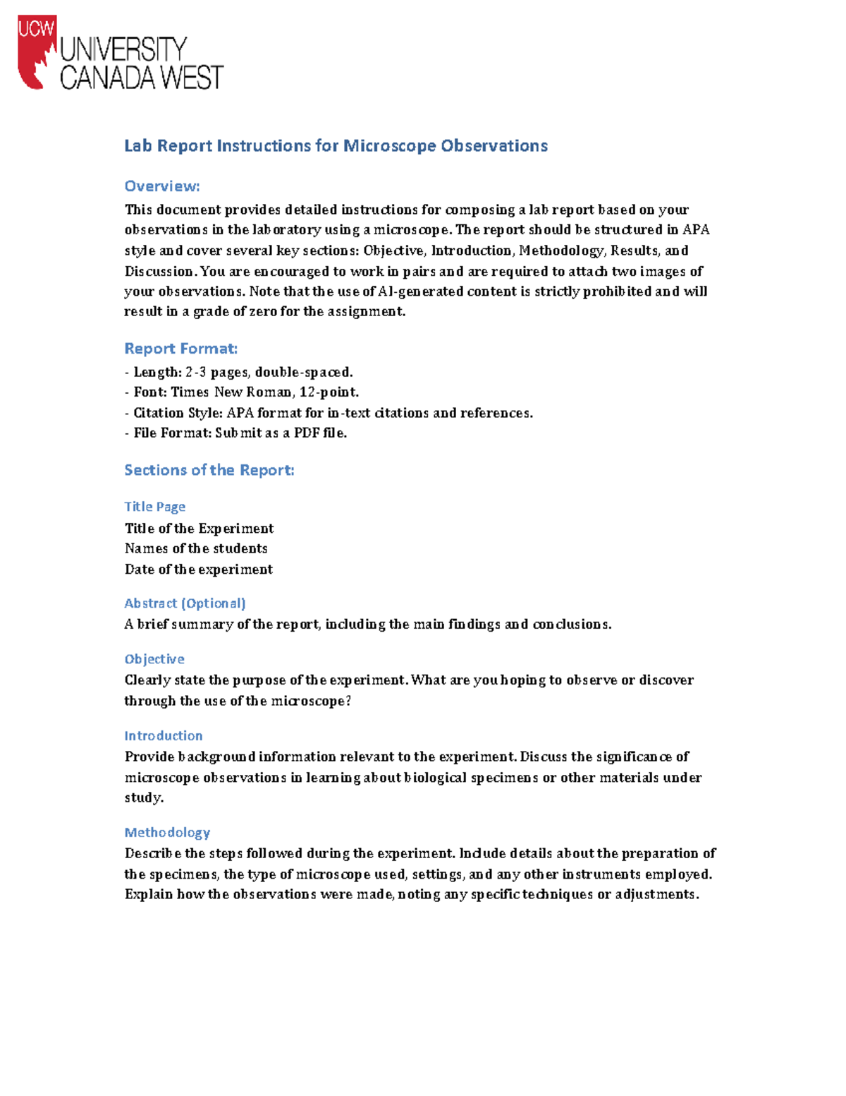 Lab Report Instructions for Microscope Observations - Lab Report ...