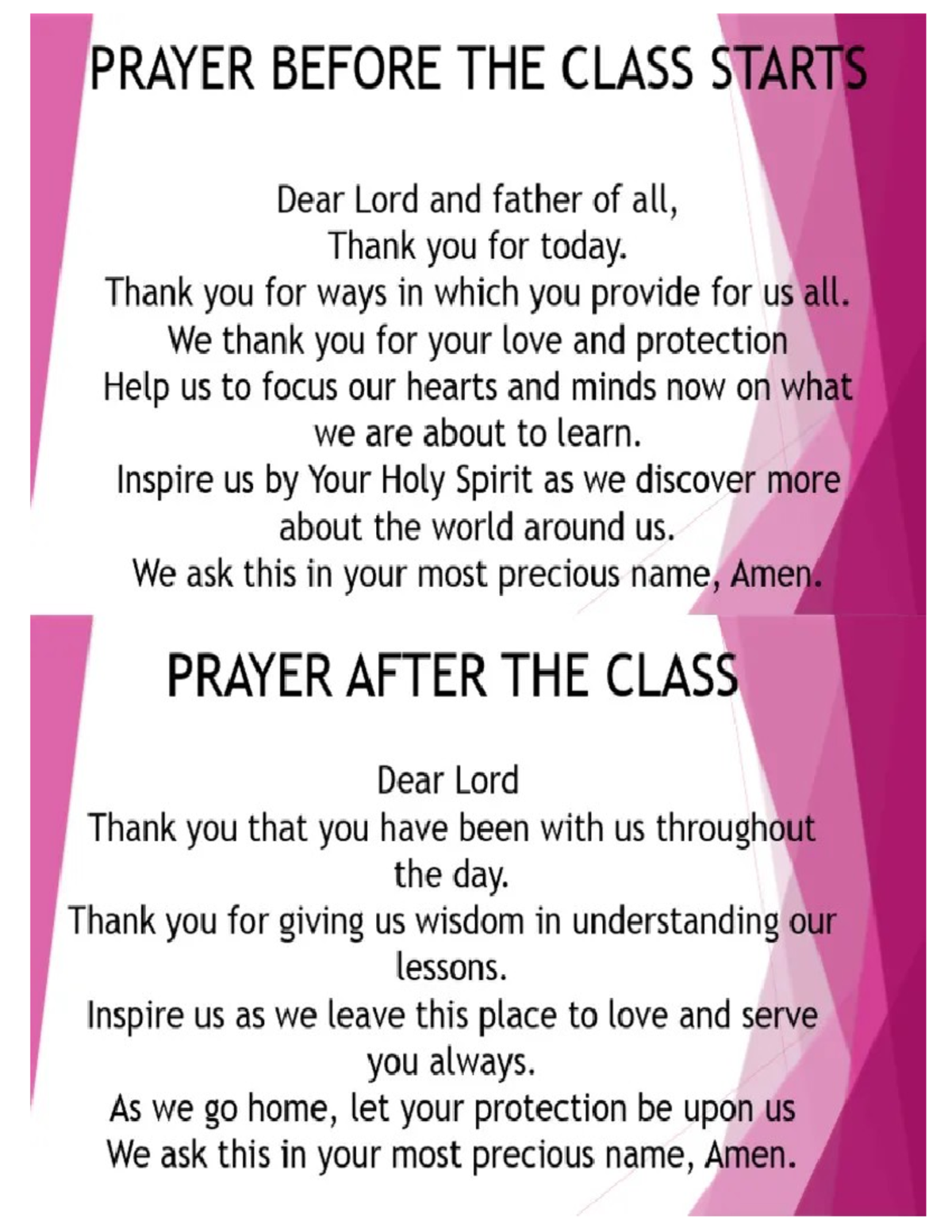 Classroom Prayer Guide for Students: Before & After Lessons - Studocu