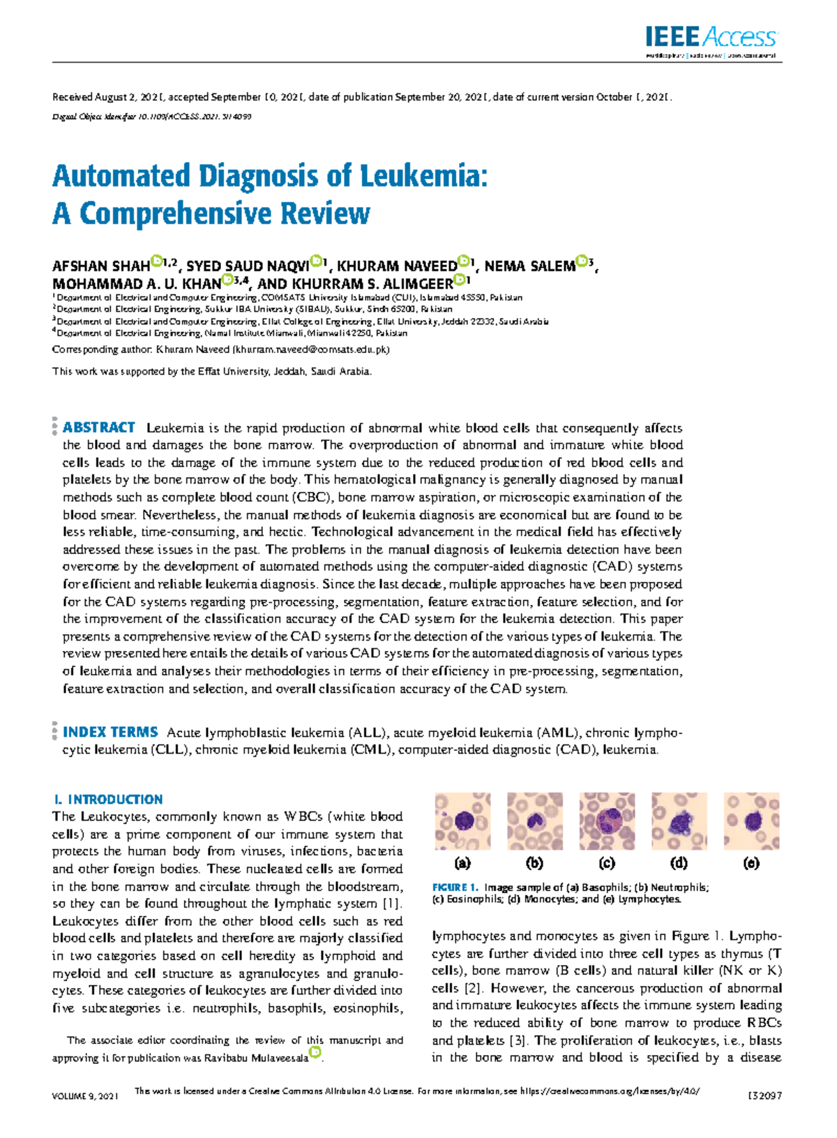 Automated Diagnosis of Leukemia: A Comprehensive Review (AFSHAN SHAH et ...