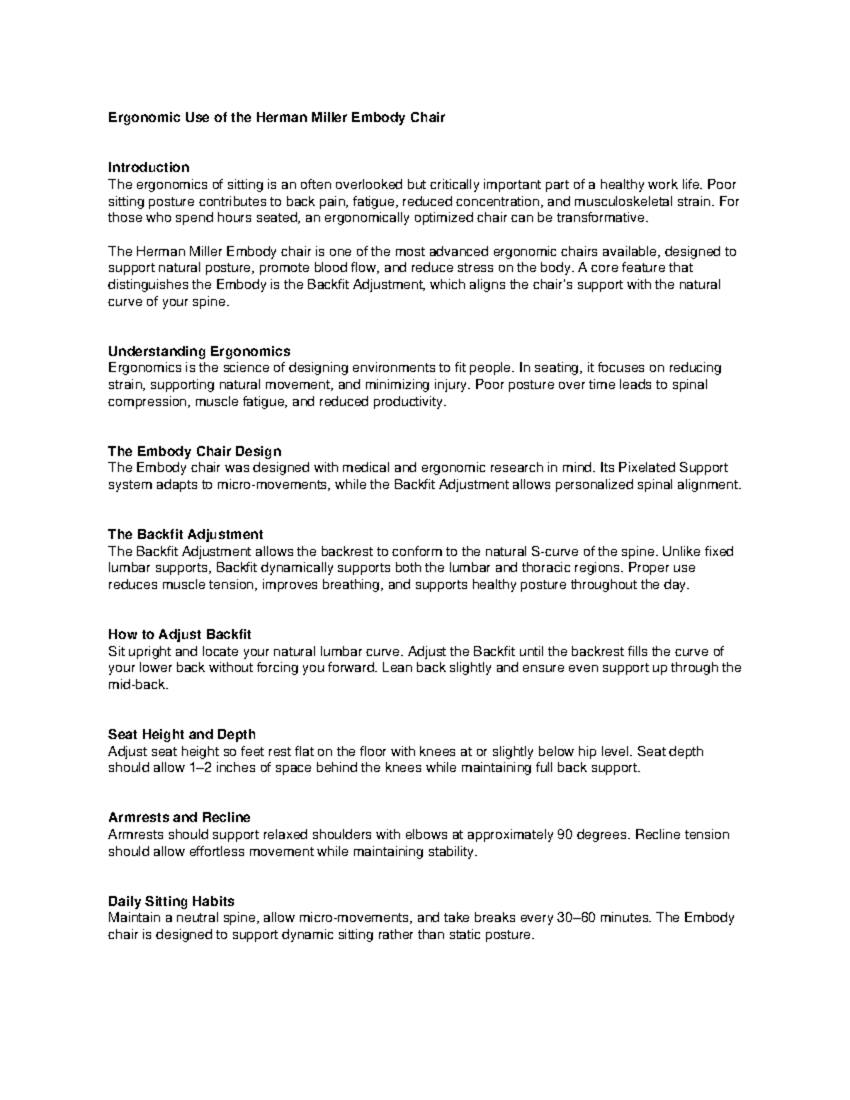 Herman Miller Embody Chair Ergonomics Overview and Adjustment Guide ...