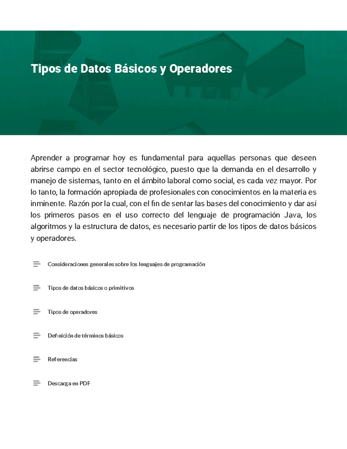 Tipos de Datos Básicos y Operadores en Java - Módulo 1, Lección 1 - Studocu