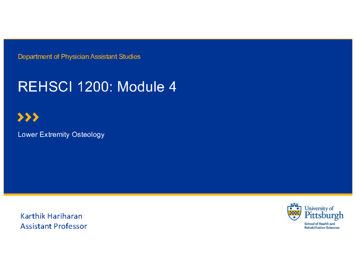 REHSCI 1200: Module 4 - Overview of Lower Extremity Osteology - Studocu