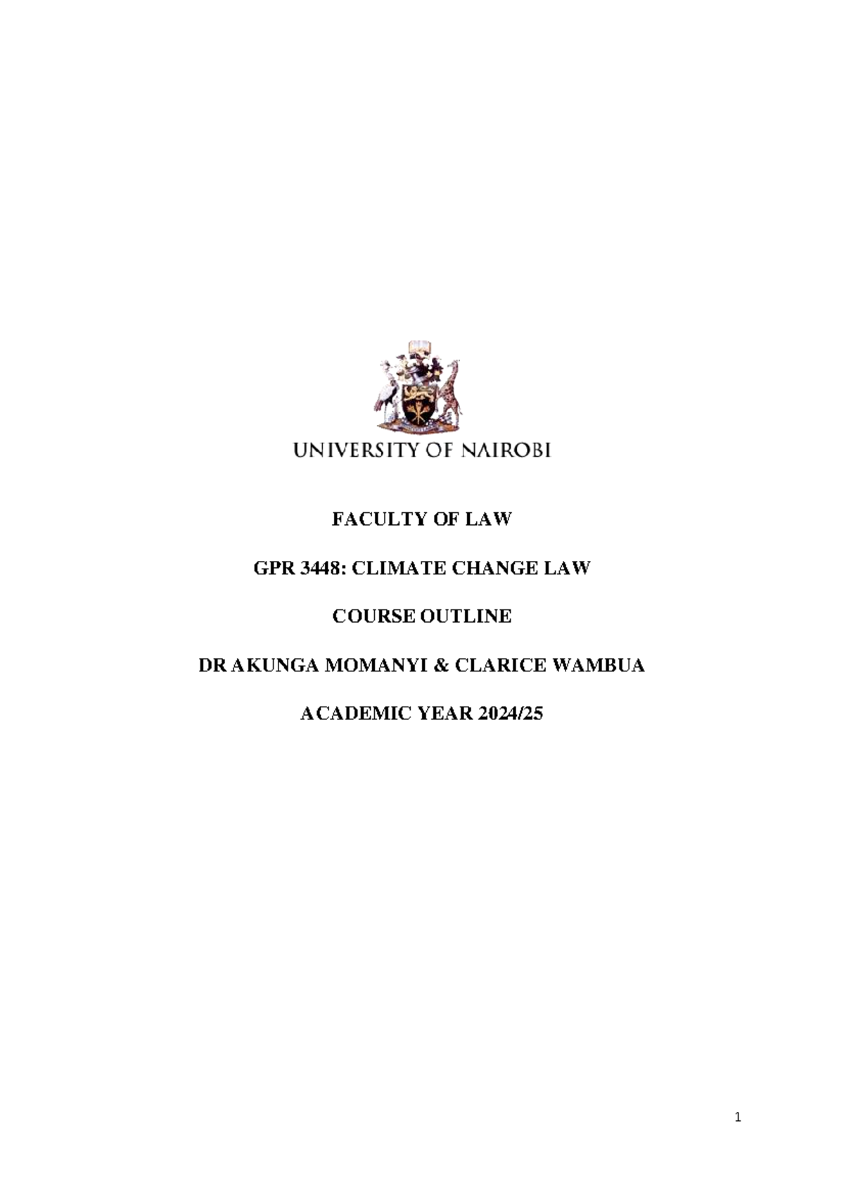 GPR 3448: Climate Change Law Course Outline 2024-2025 - Studocu