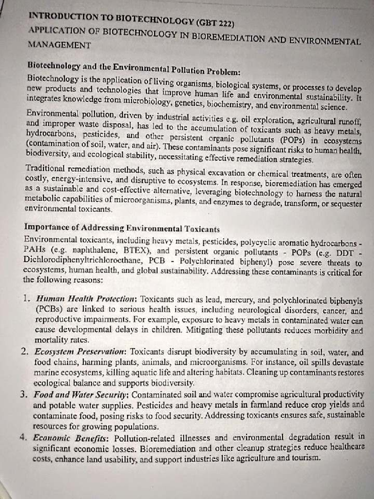 GBT 222 Final Exam Study Notes: Bioremediation & Environmental ...