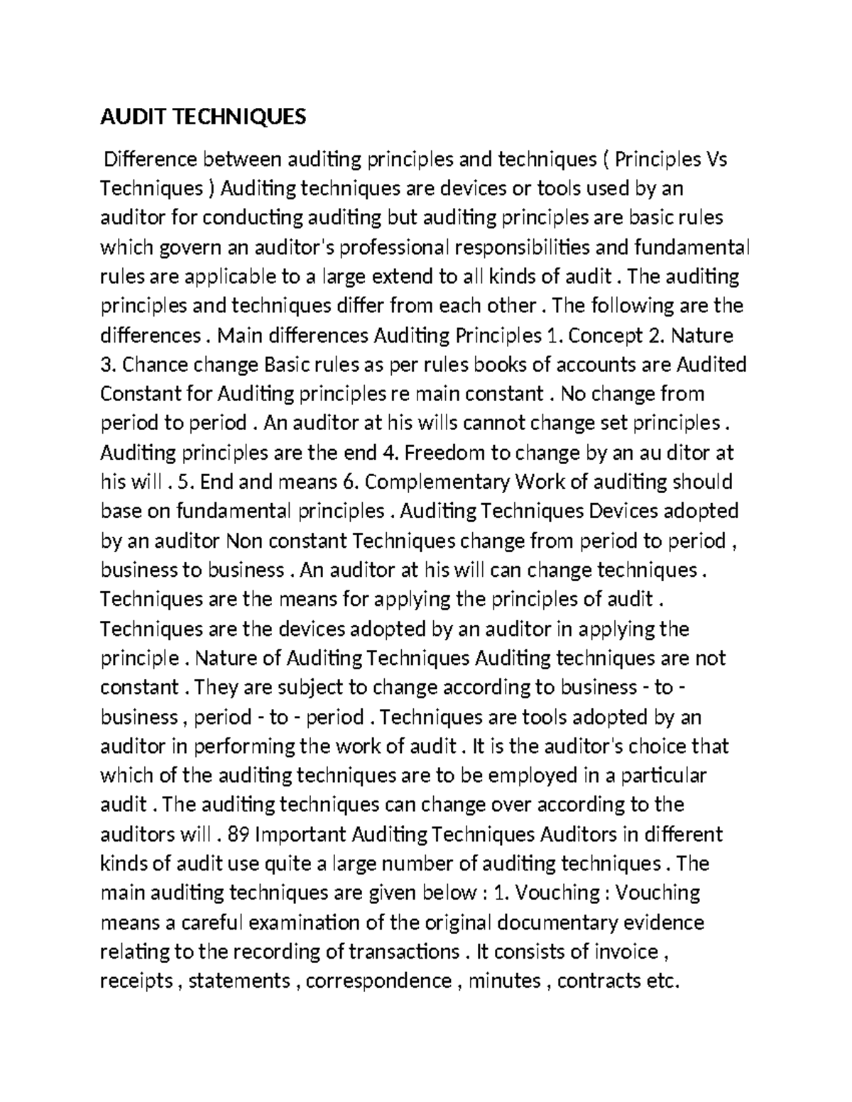Auditing Techniques - Useful - AUDIT TECHNIQUES Difference between auditing principles and - Studocu