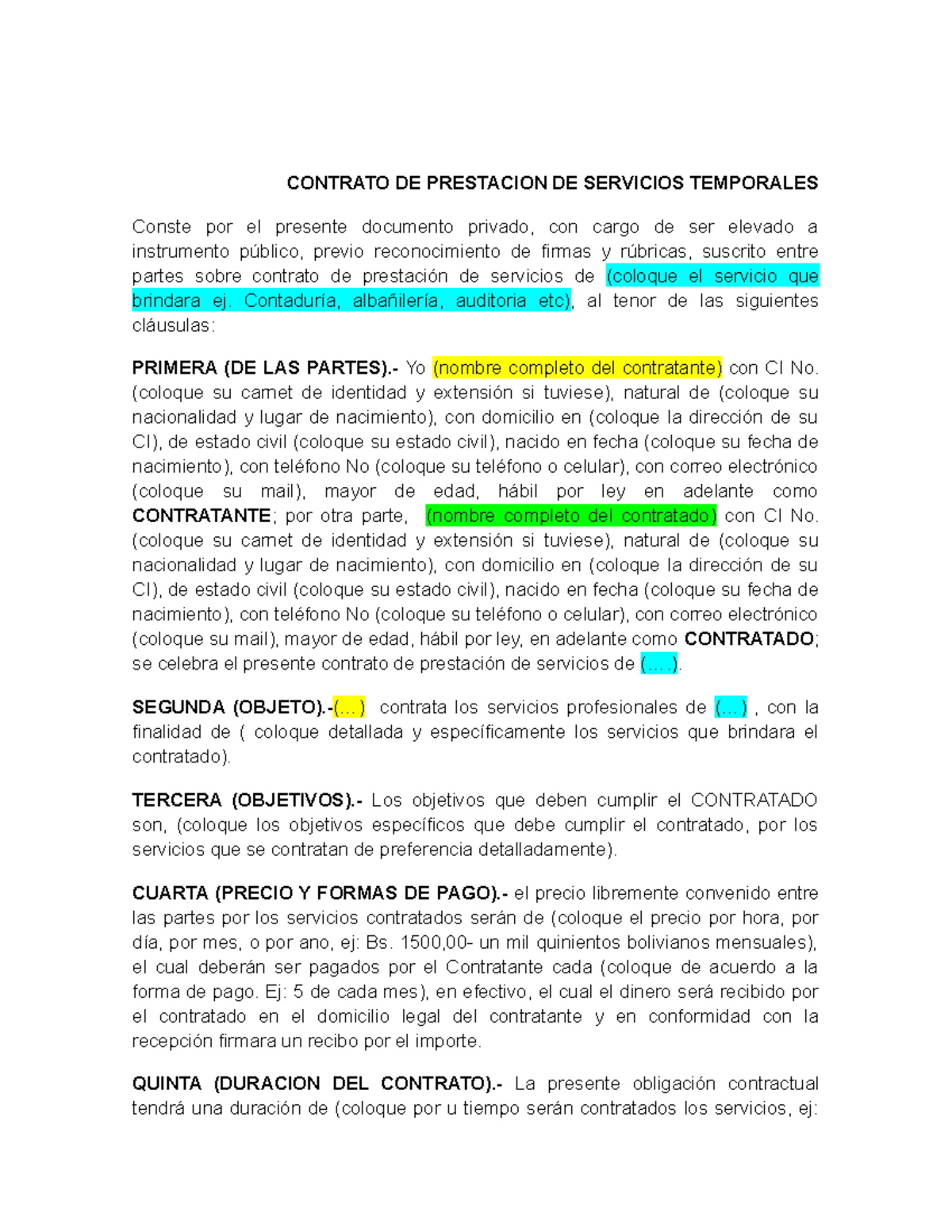 Modelo De Contrato Para Empresa Constructora