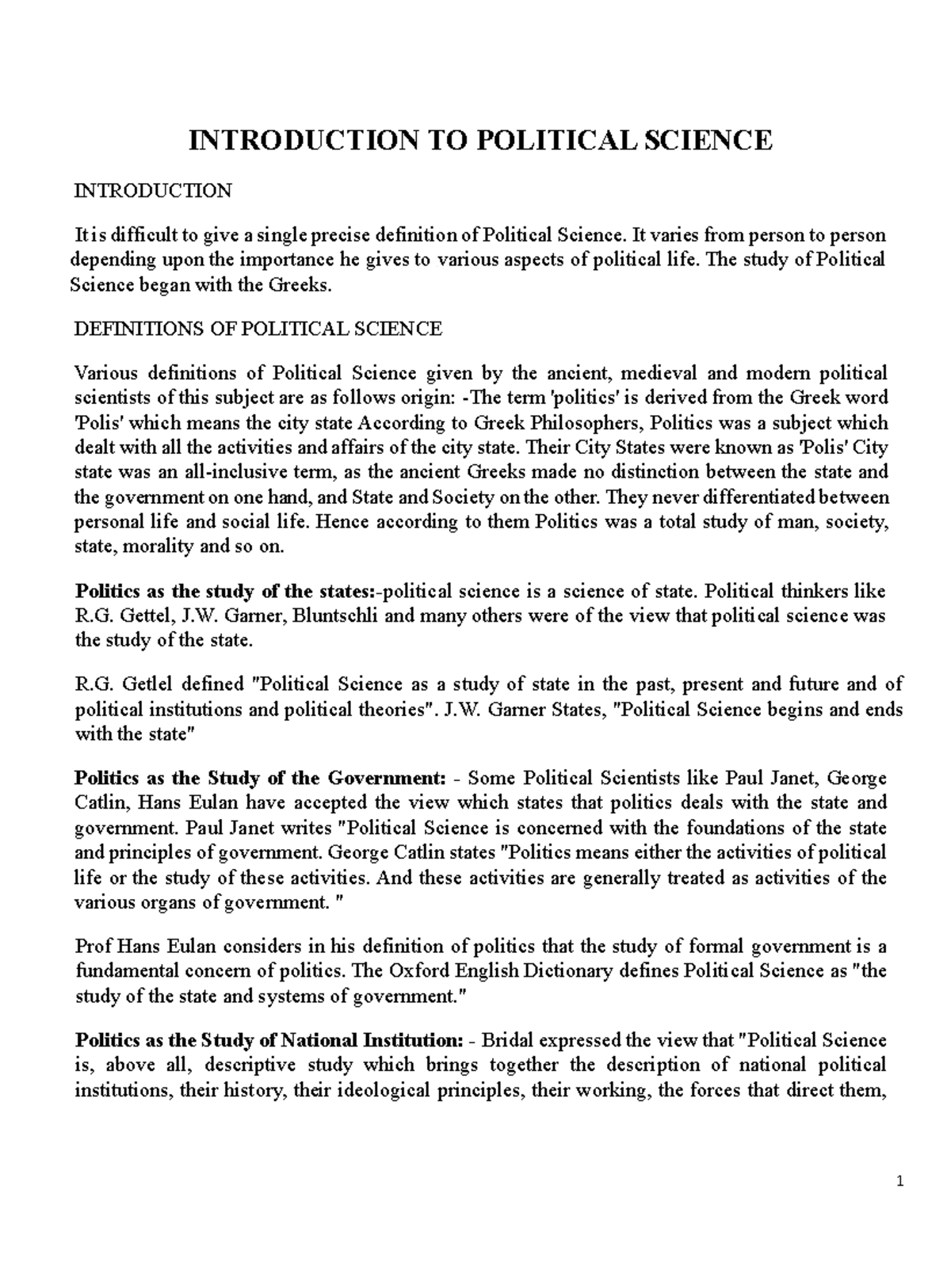 Introduction to Political Science (POL 44): Definitions and ...