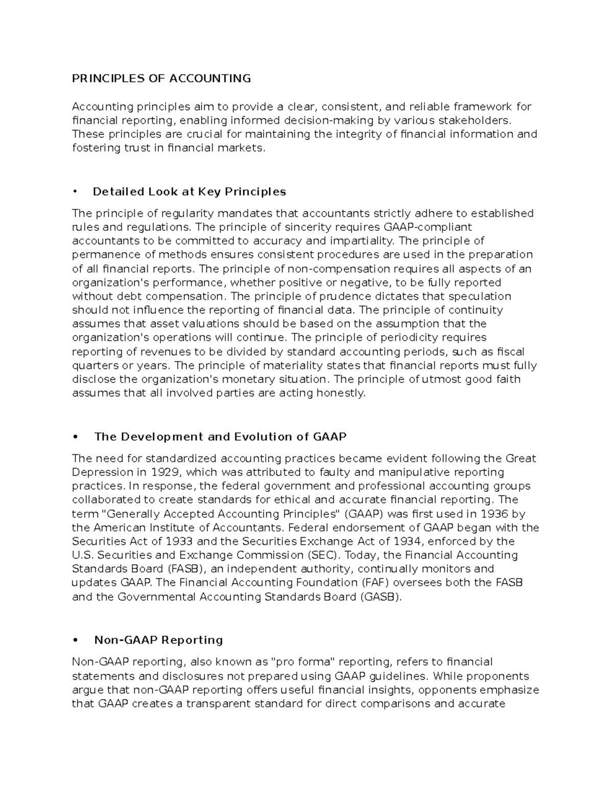 Principles of accounting: key concepts and GAAP evolution - Studocu