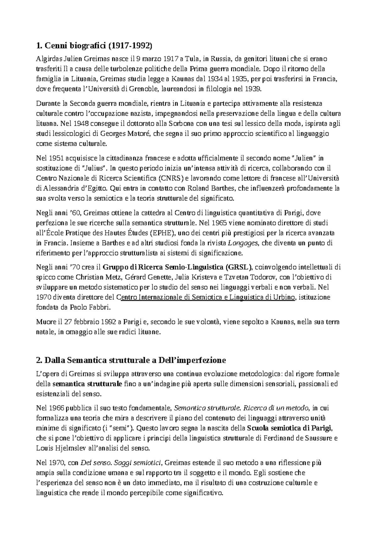 Lezione 13 - 1. Cenni biografici (1917-1992) Algirdas Julien Greimas ...