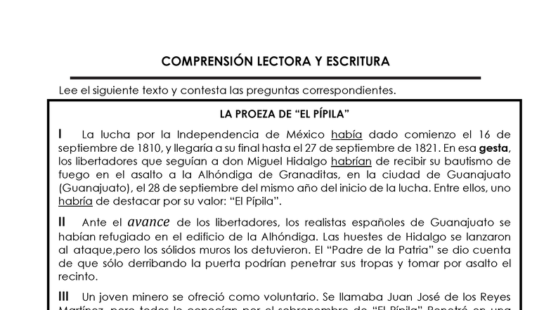 Examen de Comprensión Lectora y Escritura - OCI - Studocu