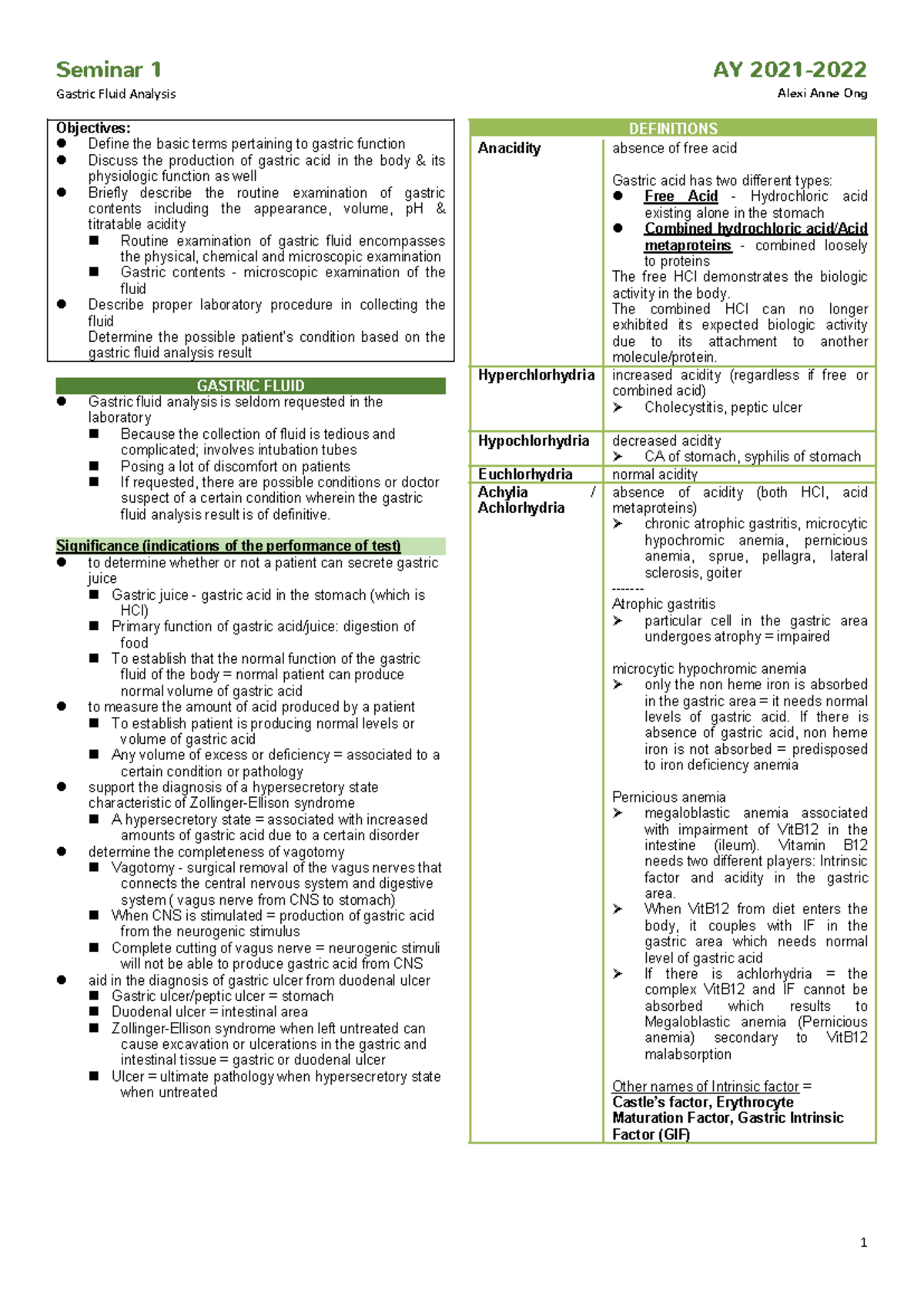 Module 8: Comprehensive Gastric Fluid Analysis Overview - Studocu