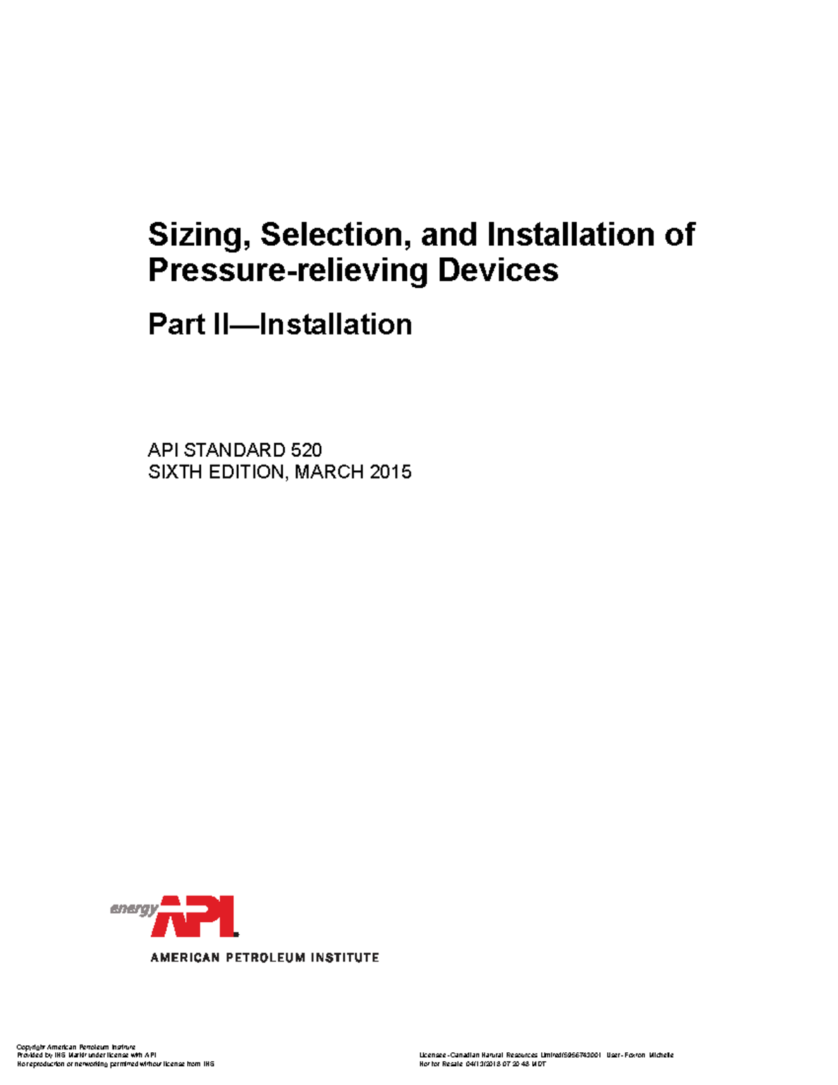 API 520 Part II: Sizing, Selection, and Installation of Devices - Studocu