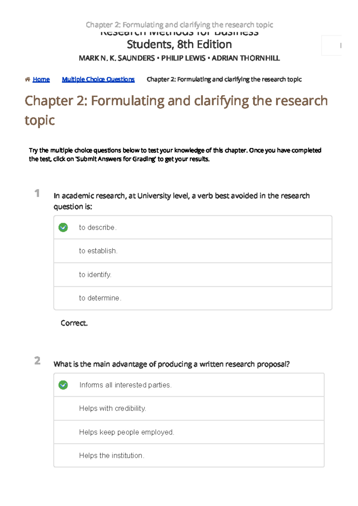 RM mcq ch2 - Research methods mcqs - 1 2 Home Multiple Choice Questions ...