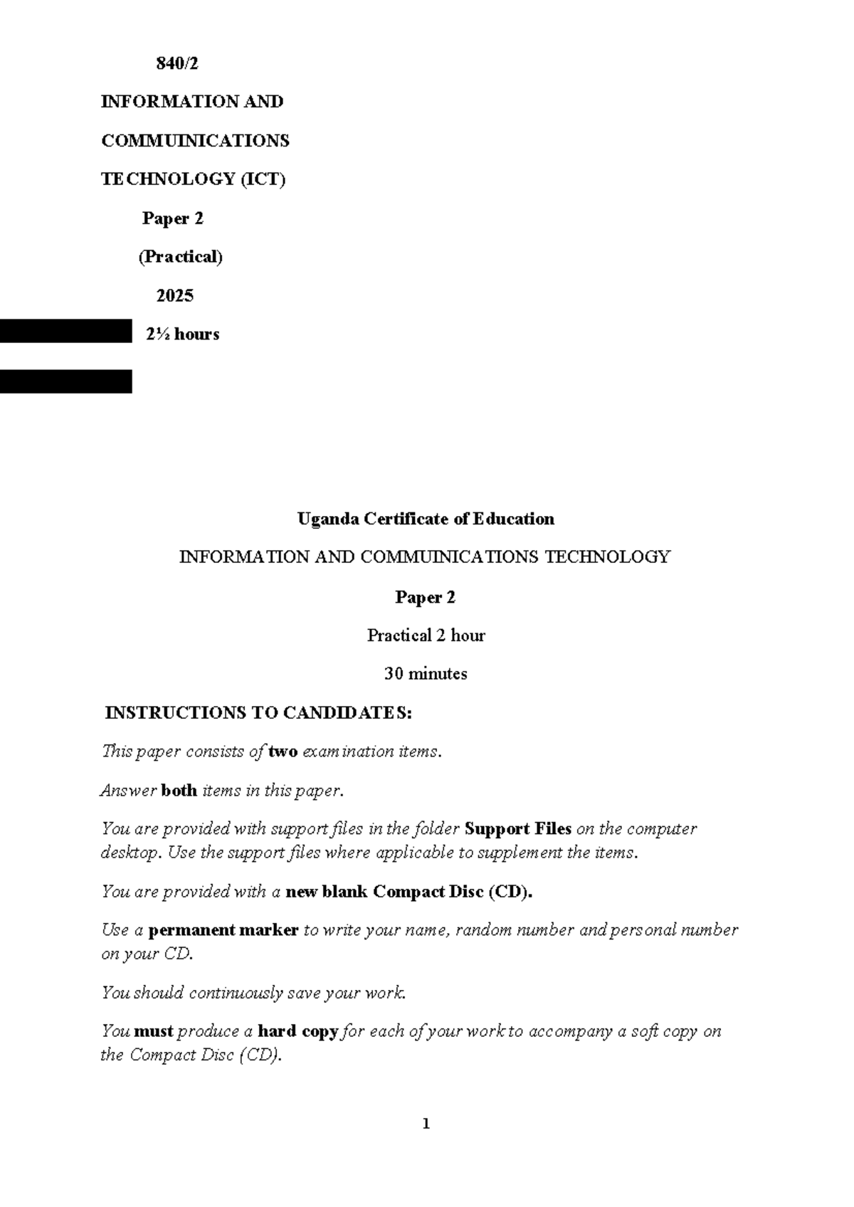 ICT Paper 2 (Practical) 840-2 CST-2 2025 Exam Instructions - Studocu