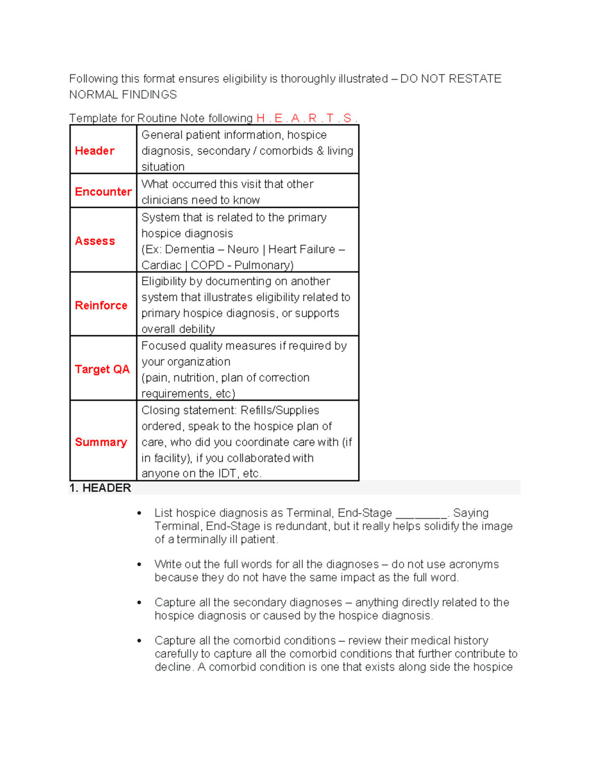 HOSP 101: Template for Routine Note Following H.E.A.R.T.S. - Studocu