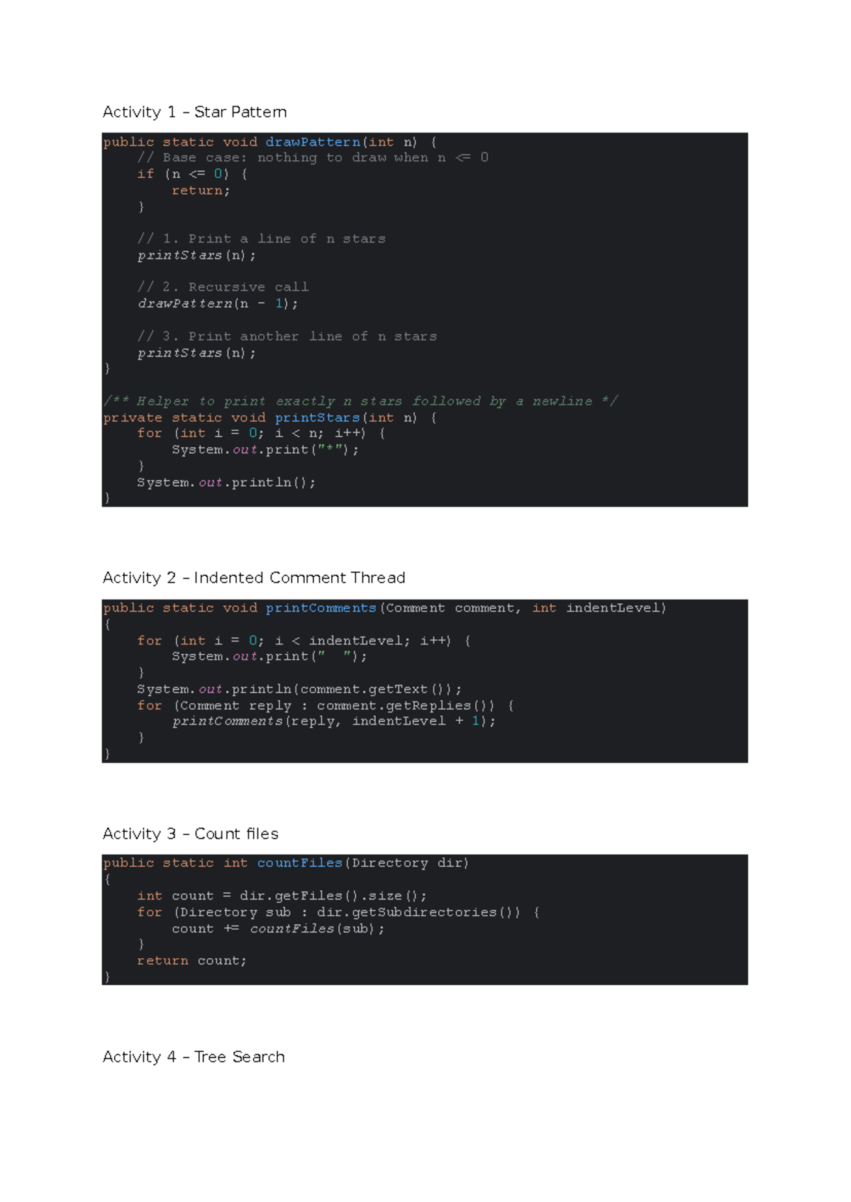 Recursion Techniques in Java: Activity 1-4 Solutions - Studocu