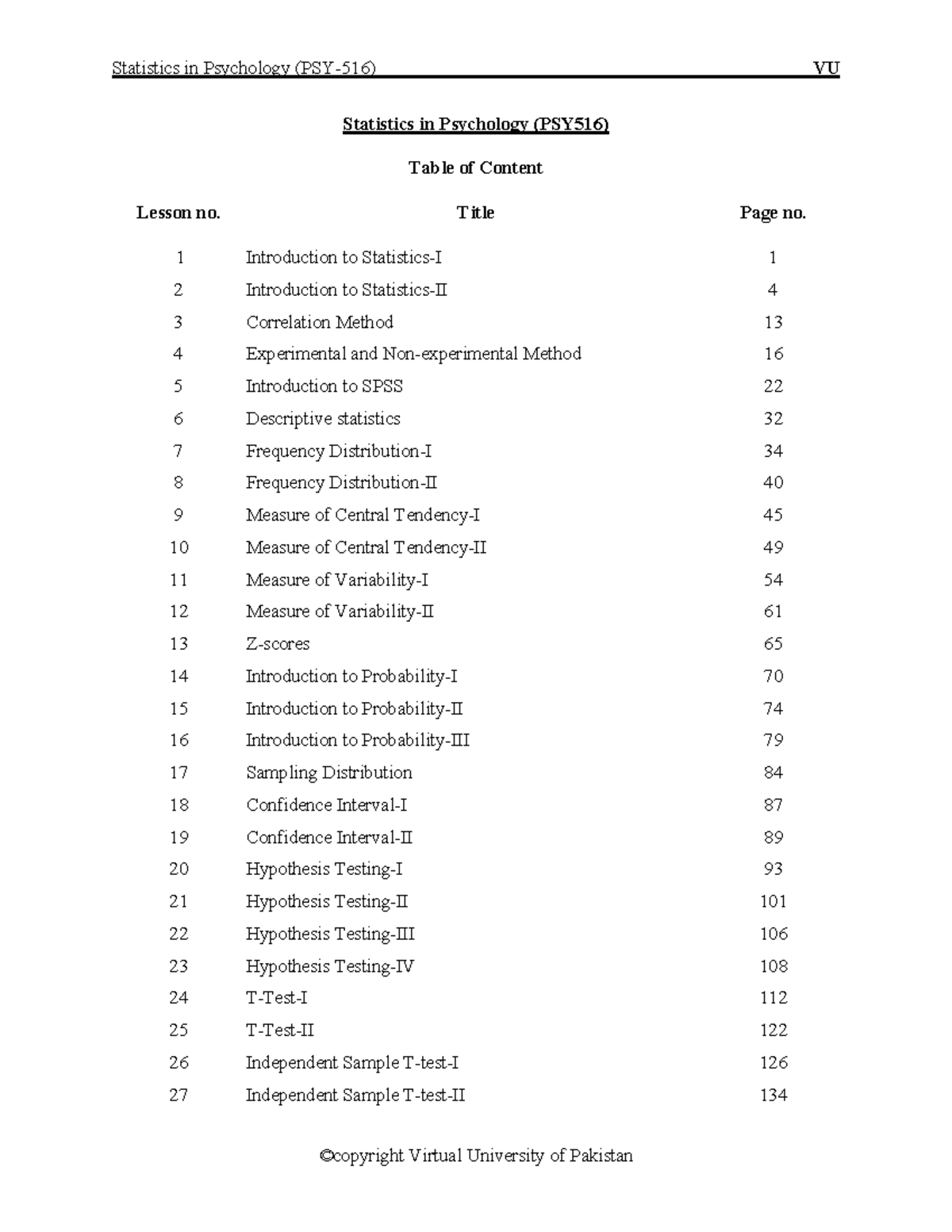 PSY516 Statistics in Psychology: Lessons 1-45 Handouts Summary - Studocu