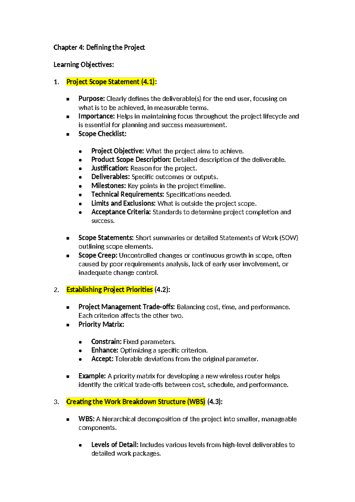 Chapter 4 Summary: Key Concepts in Project Management (PM101) - Studocu