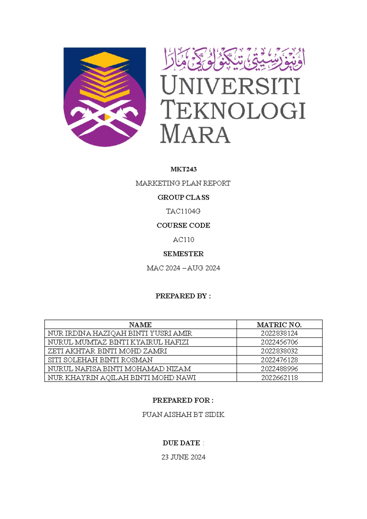 MKT 243 Marketing Plan Report for Snack Day: Group Assignment TAC1104G ...