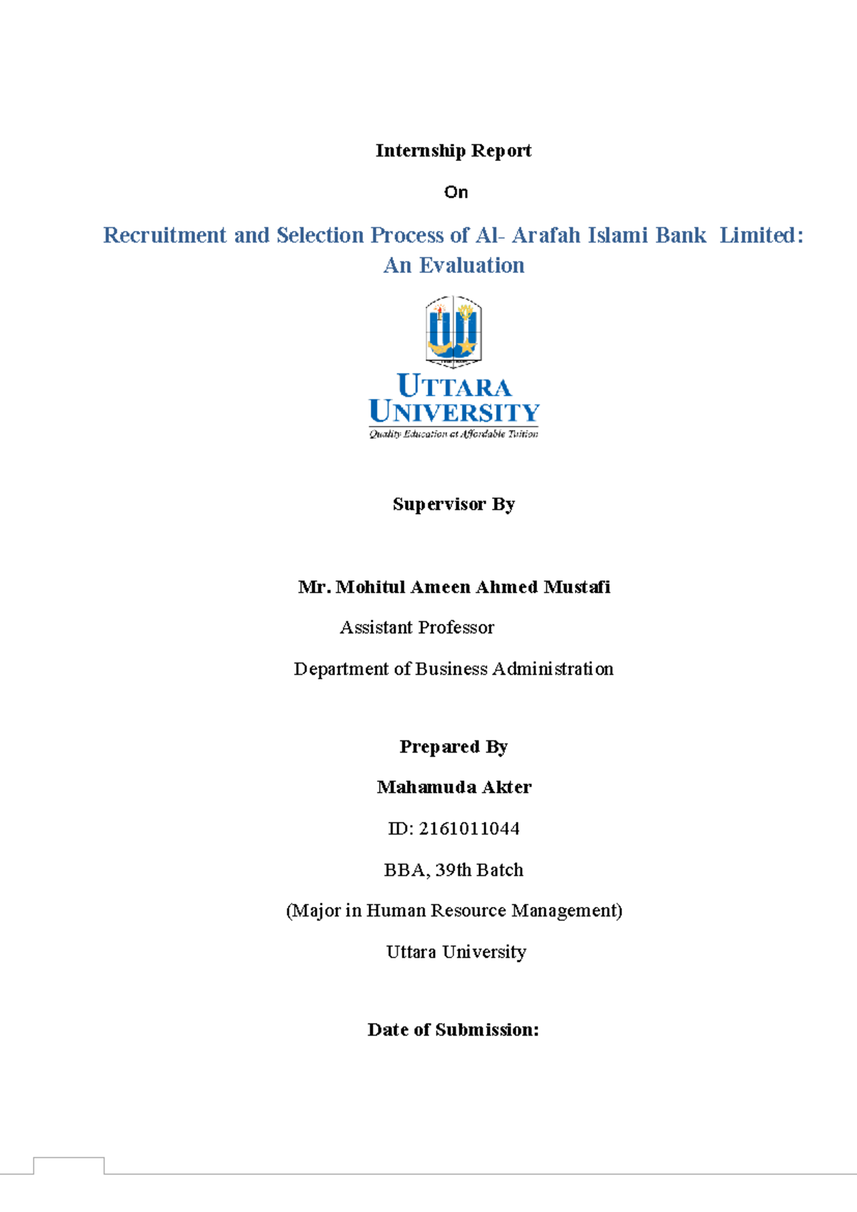 Internship Report: Recruitment & Selection Process at AIBL - BBA HRM ...