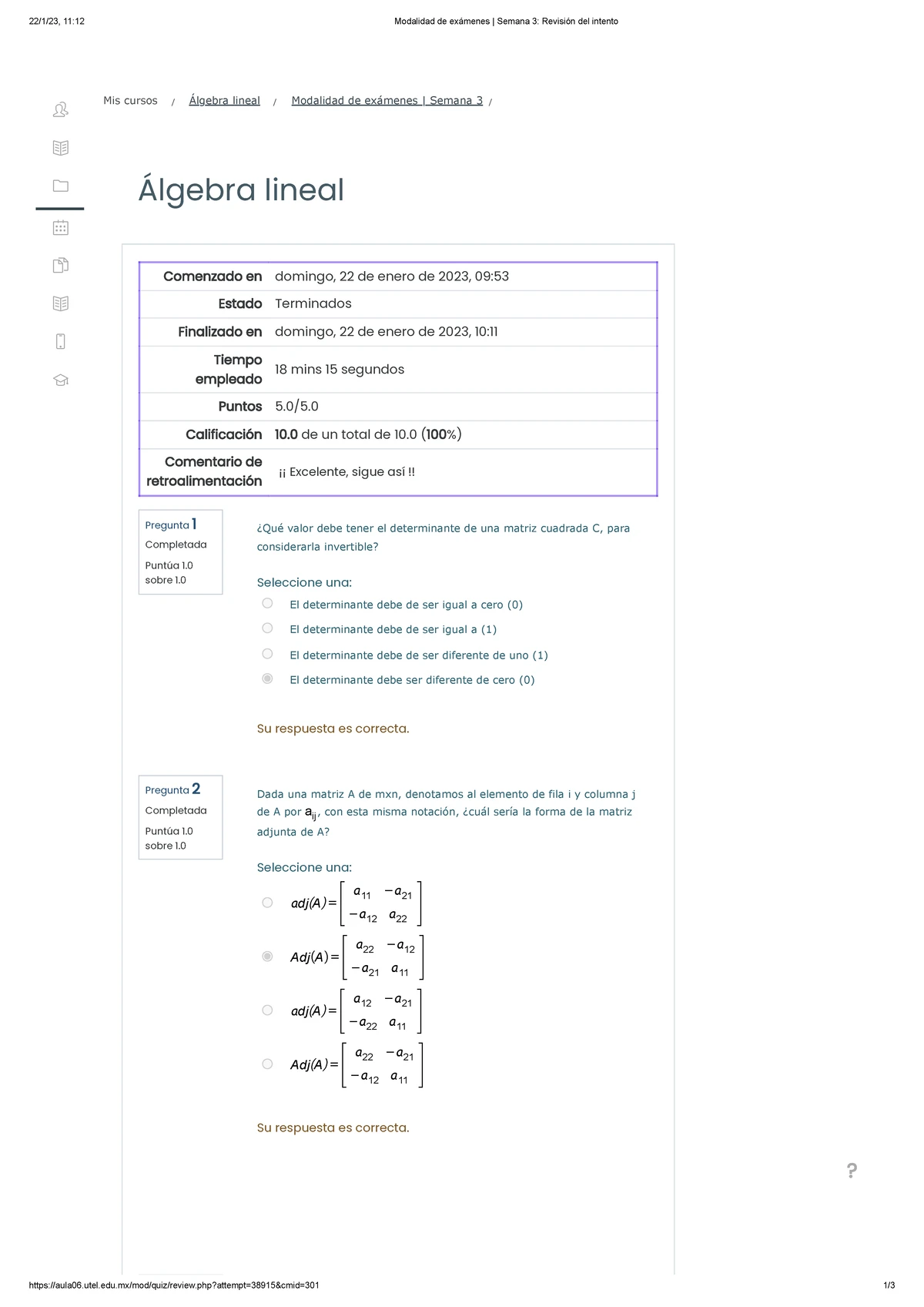 Algebra Lineal - Semana 1: Preguntas y Respuestas de Matrices - Studocu