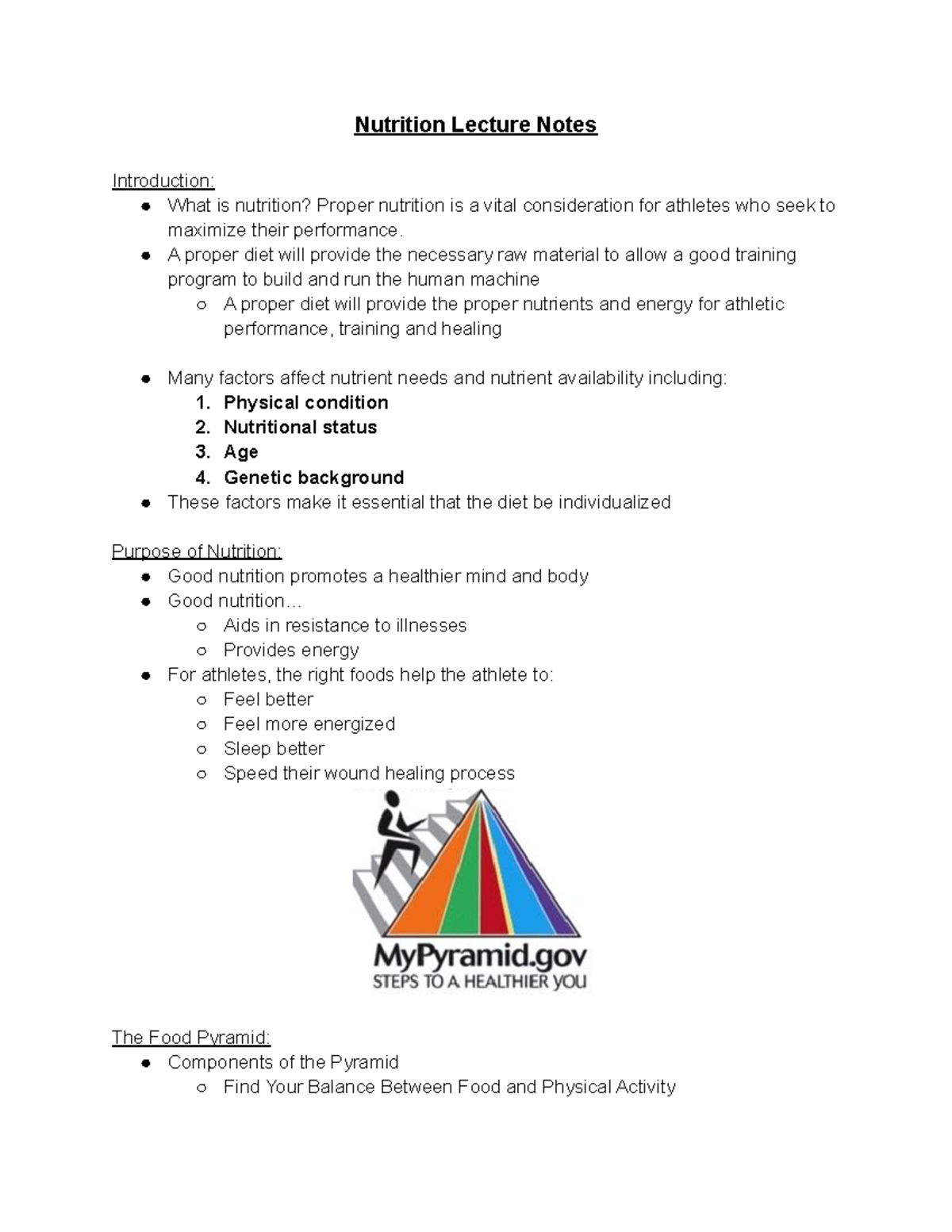 Sports Nutrition - Lecture Notes (Lecture 1) Overview and Key Concepts ...