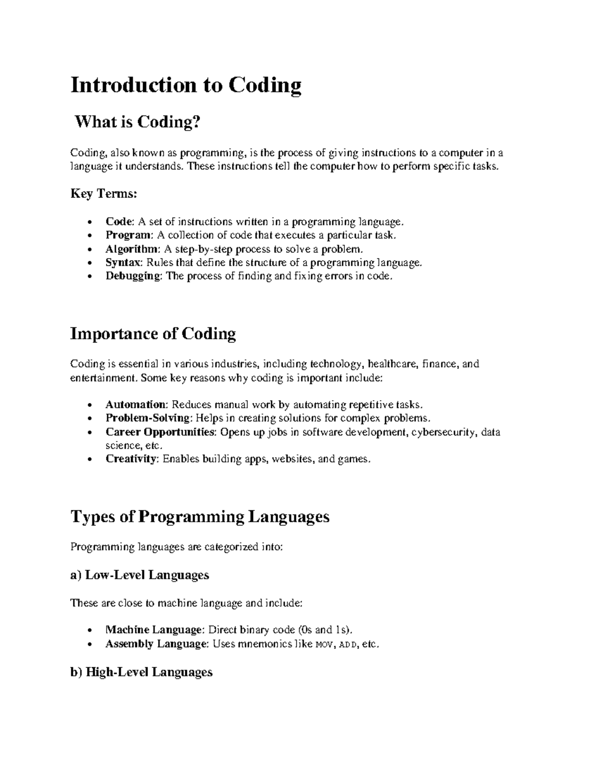 Introduction to Coding Packages 2 - Introduction to Coding What is Coding? Coding, also known as ...