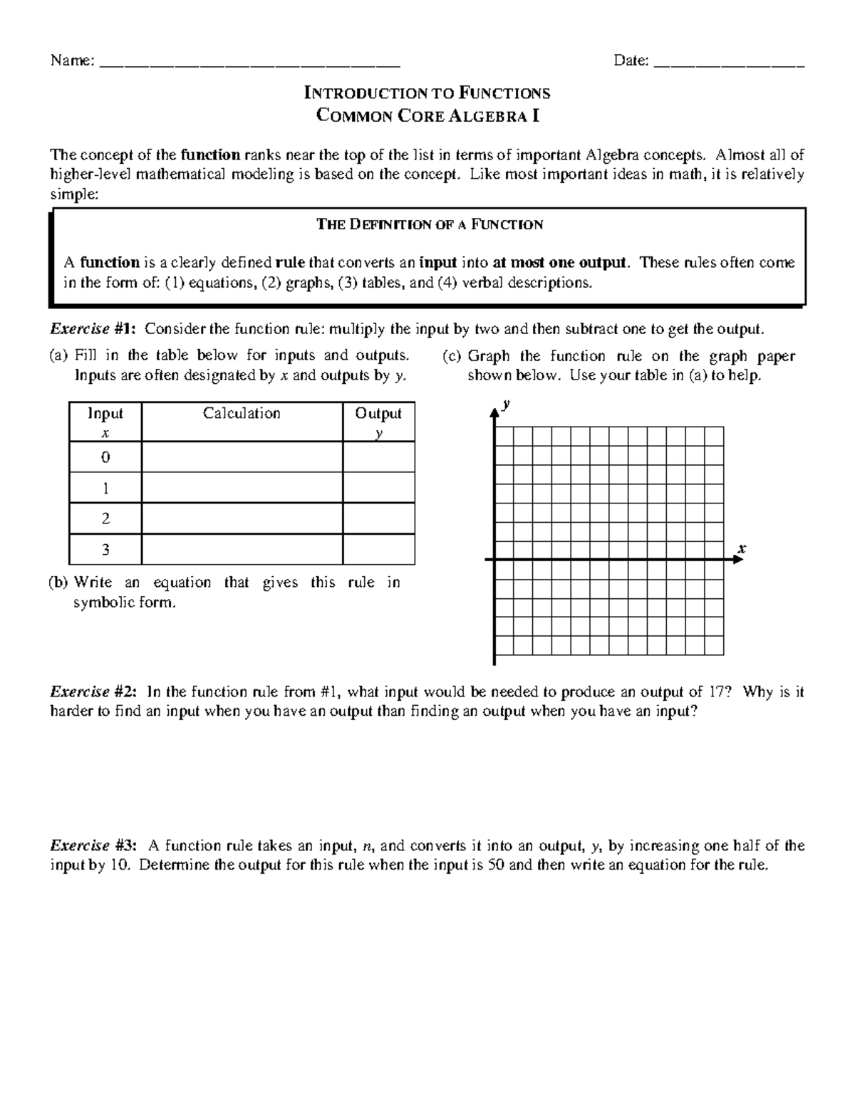 Common Core Algebra I: Introduction to Functions Homework - Studocu