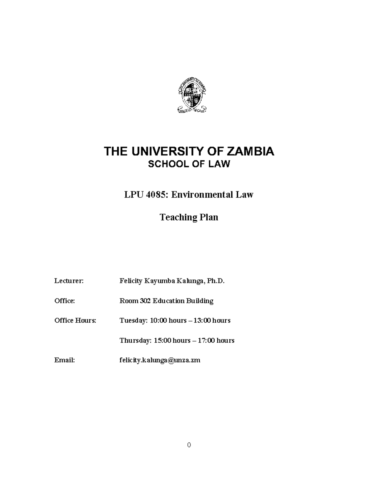 LPU 4085: Environmental Law Teaching Plan Overview for 2023 - Studocu