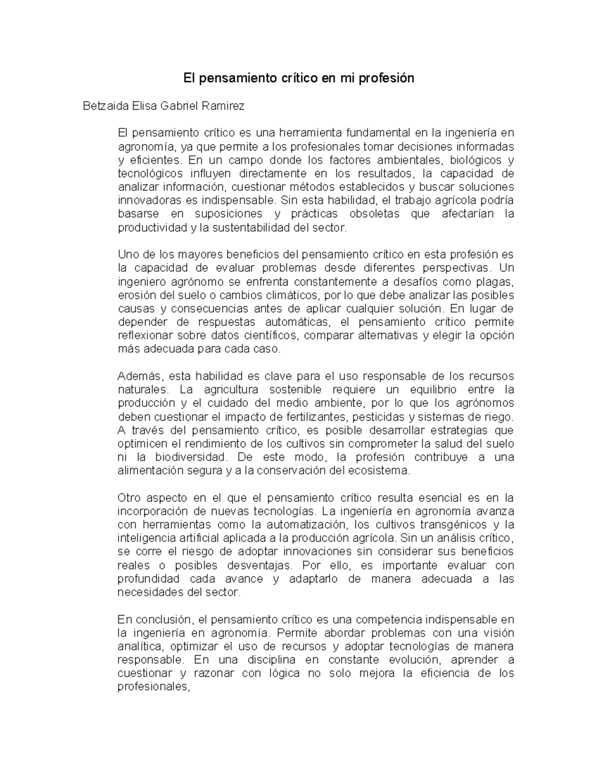 Pensamiento En La Agronomia - El pensamiento crítico en mi profesión ...