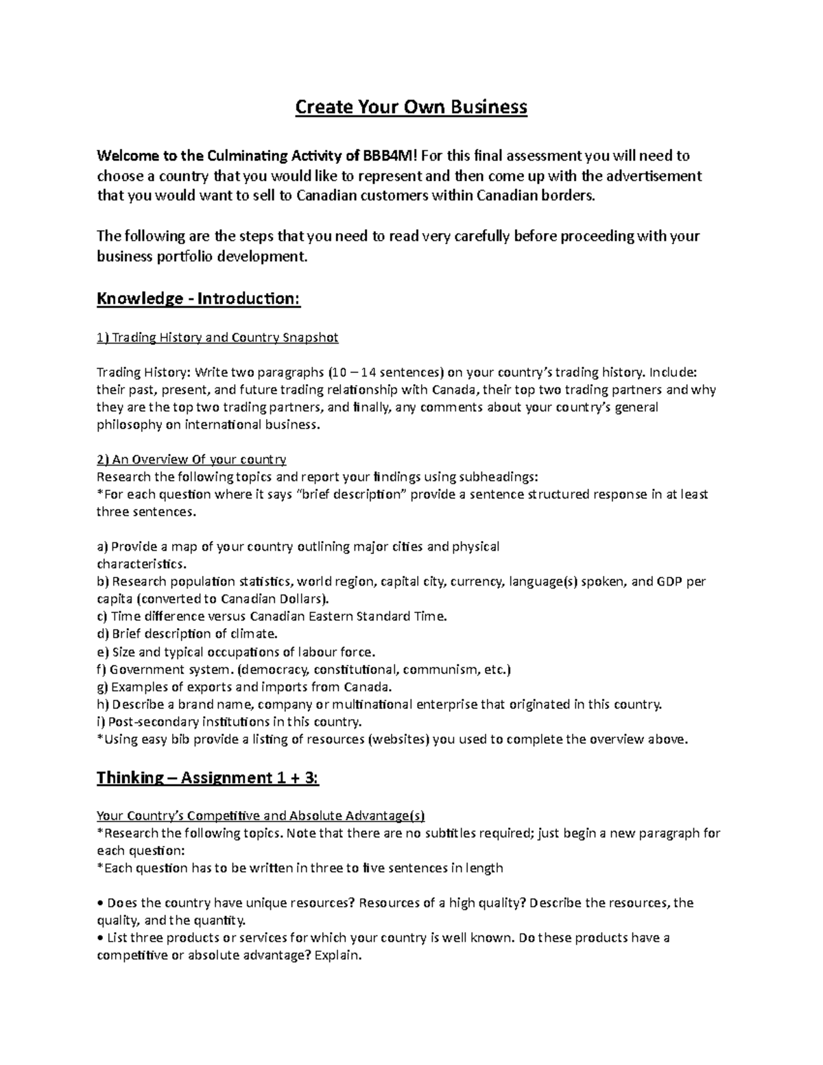 BBB4M Culminating Activity: Business Portfolio Development Guide - Studocu