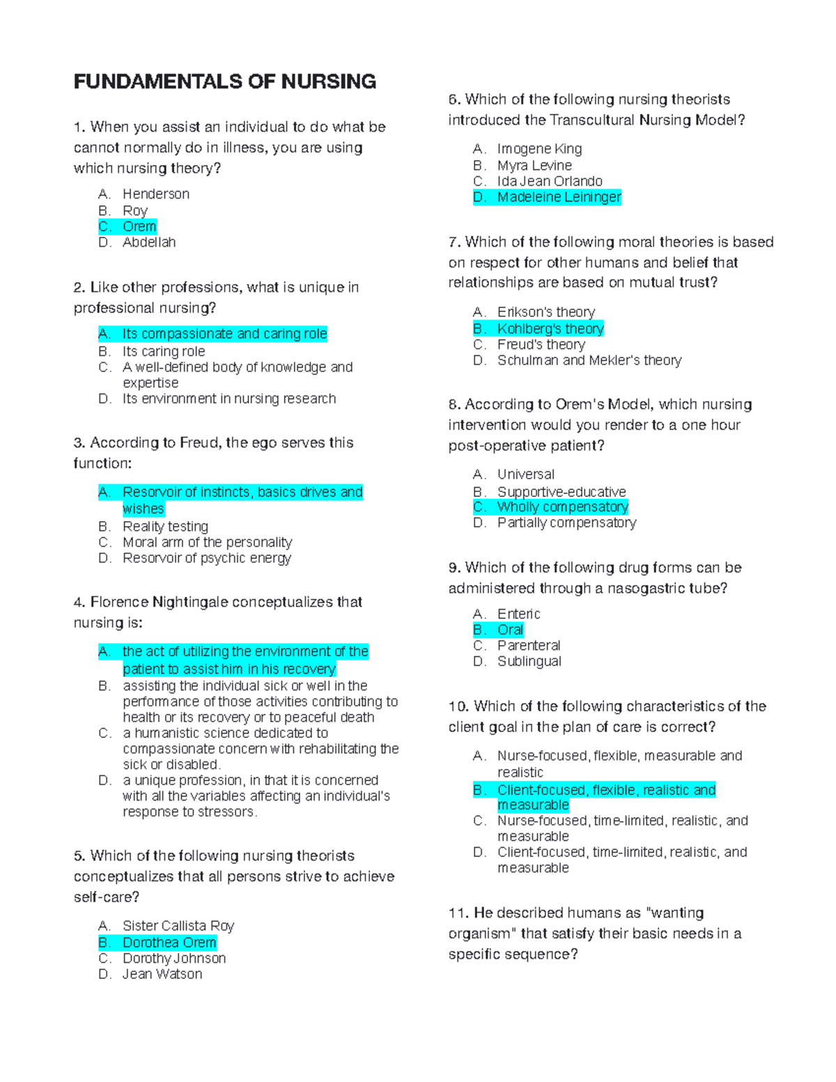 MOCK Board Practice Questions - FUNDAMENTALS OF NURSING 1. When you ...