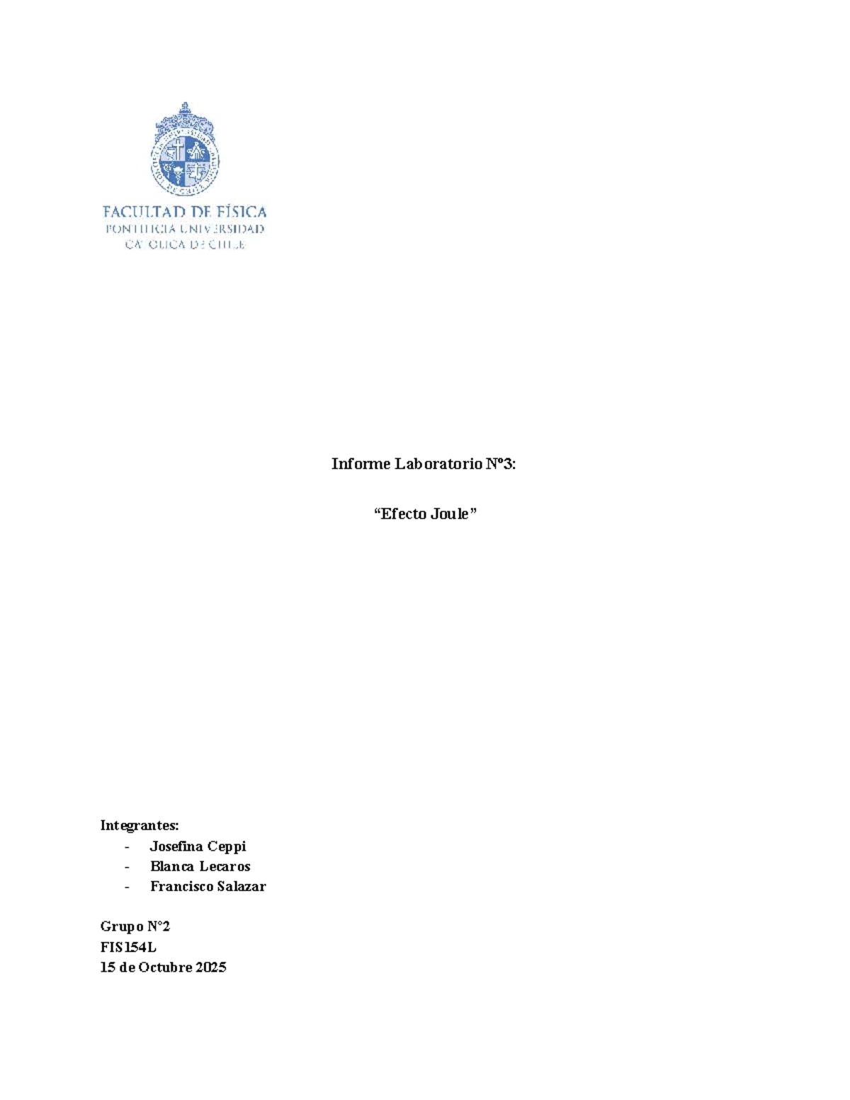 Informe Laboratorio Nº3: Efecto Joule y Aislamiento Térmico FIS154L ...
