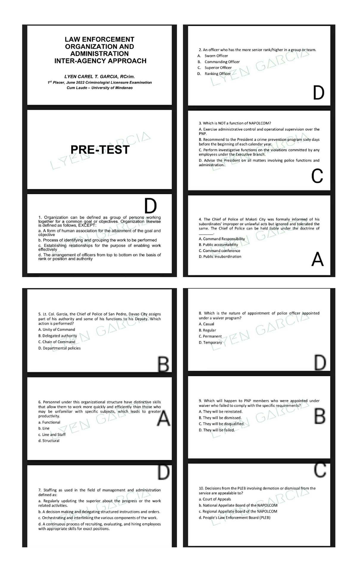LEA 1 PRE-TEST - Law enforcement Administration - LAW ENFORCEMENT ...