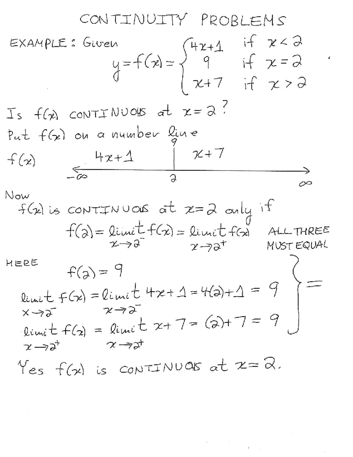 Calculus Practice Questions - CONTINUITY PROBLEMS EXAMPLE: Given if 9 ...
