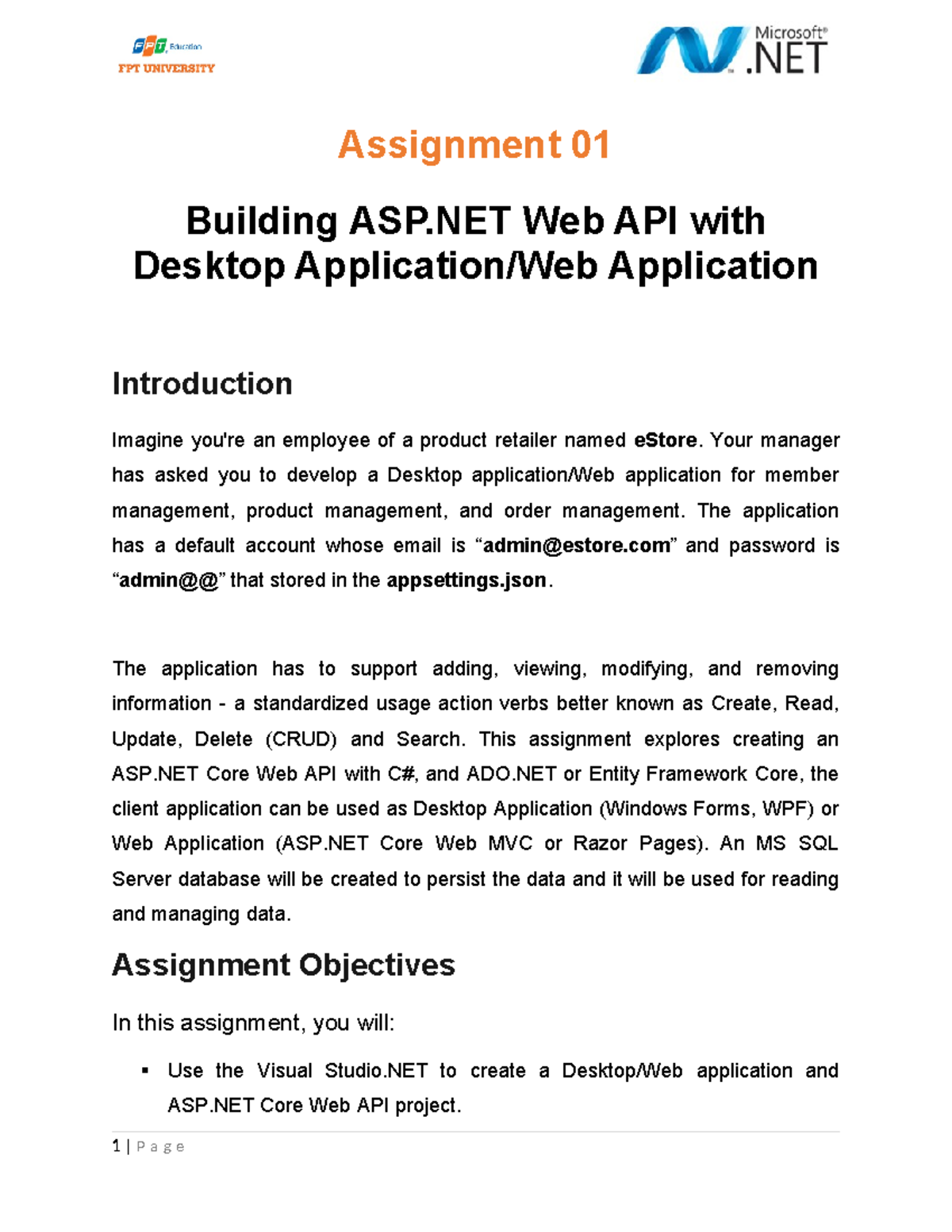 Assignment 01 ASP.NET Core Web API - Assignment 01 Building ASP Web API ...
