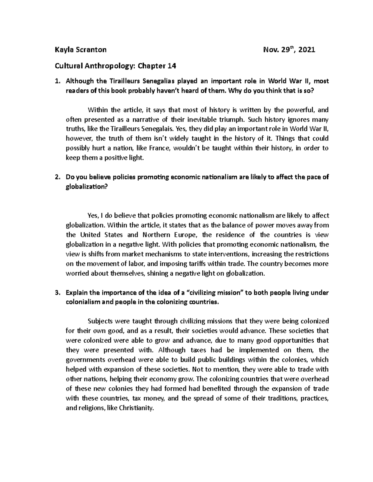 Cultural Anthropology Chapter 14 - Kayla Scranton Nov. 29th, 2021 ...