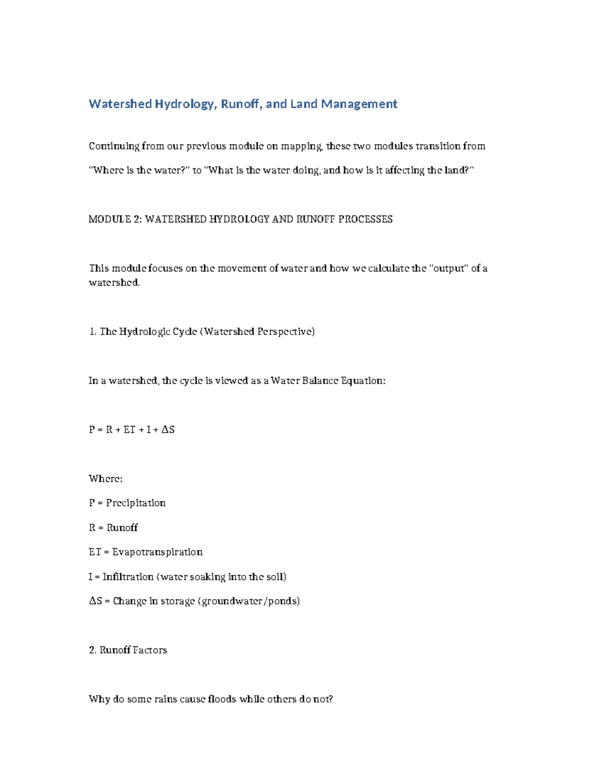 Watershed Hydrology & Runoff Processes (Module 2) - Studocu