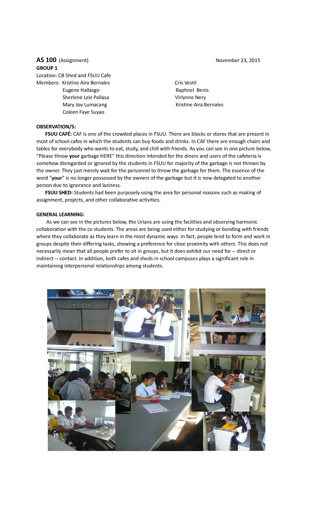 AS 100 - Form of template - AS 100 (Assignment) November 23, 2015 GROUP ...